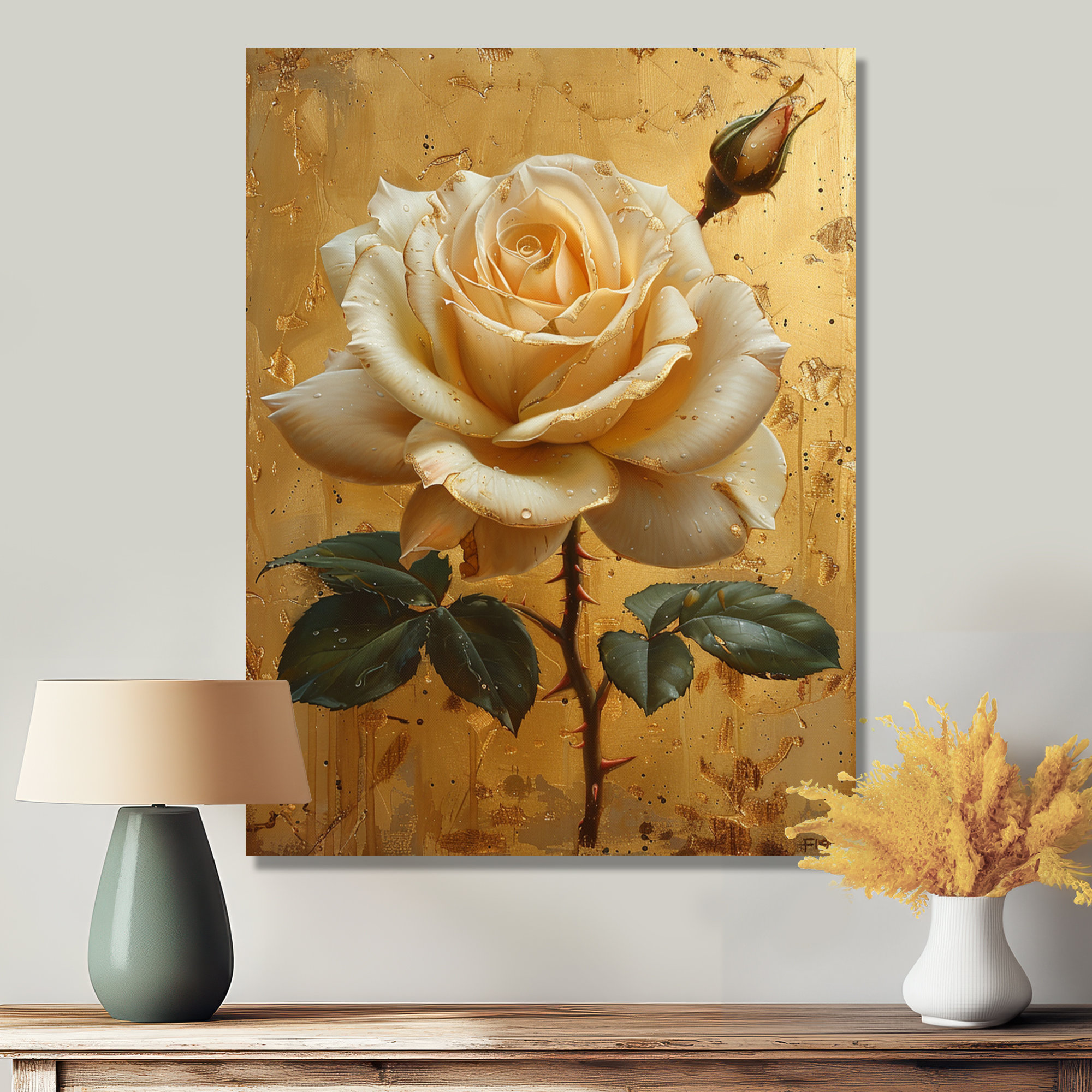 Winston Porter Yellow Rose Vintage Gold - Rose Wall Art | Wayfair