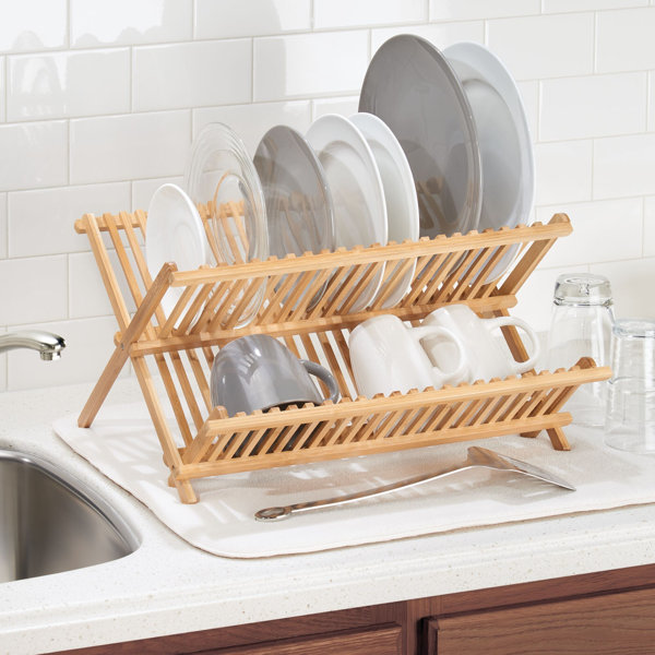 iDesign Formbu Bamboo Folding Collapsible Dish Drying Rack - 16.54" x ...