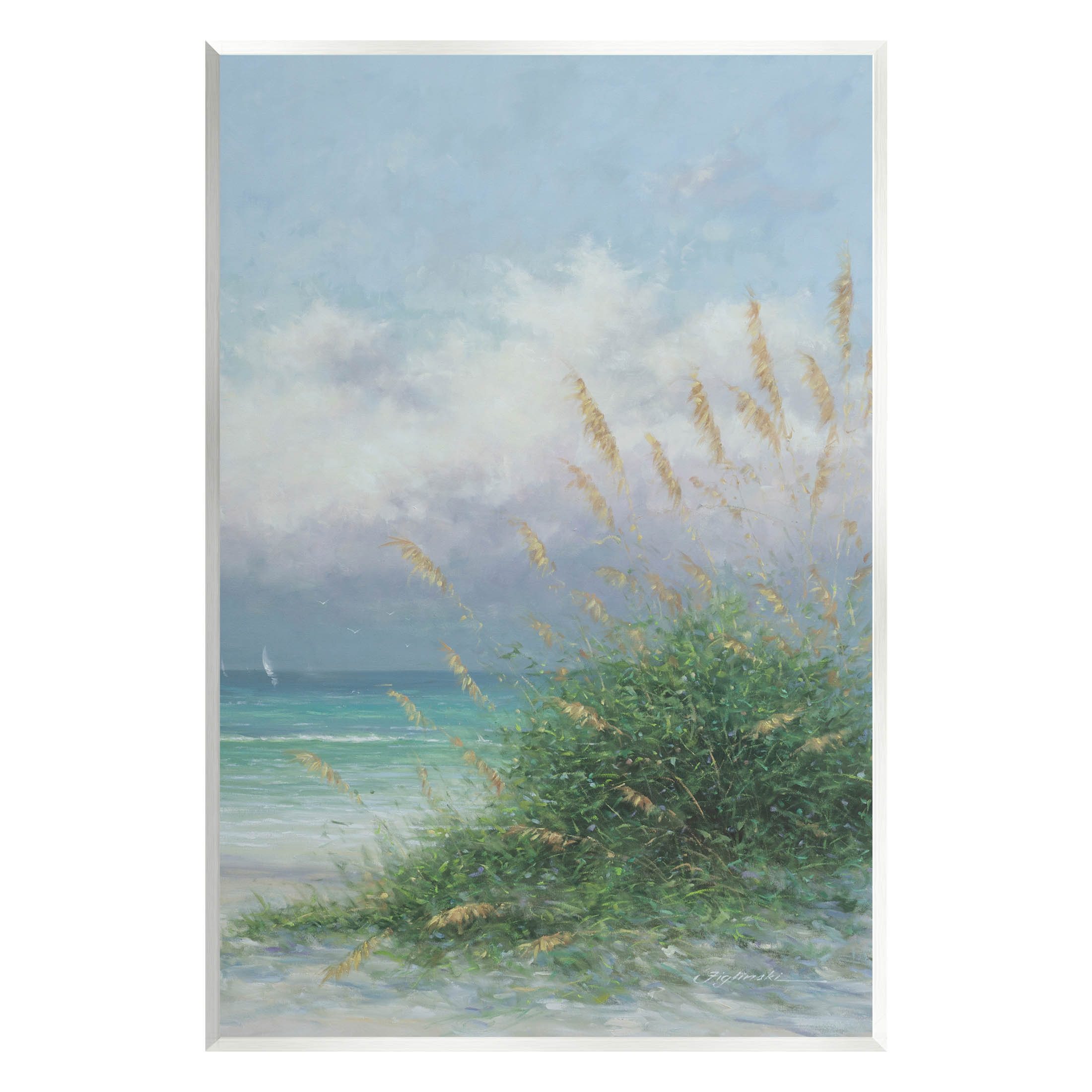 Stupell Industries Ocean Waves Beach Reeds Giclee Art By Martin ...