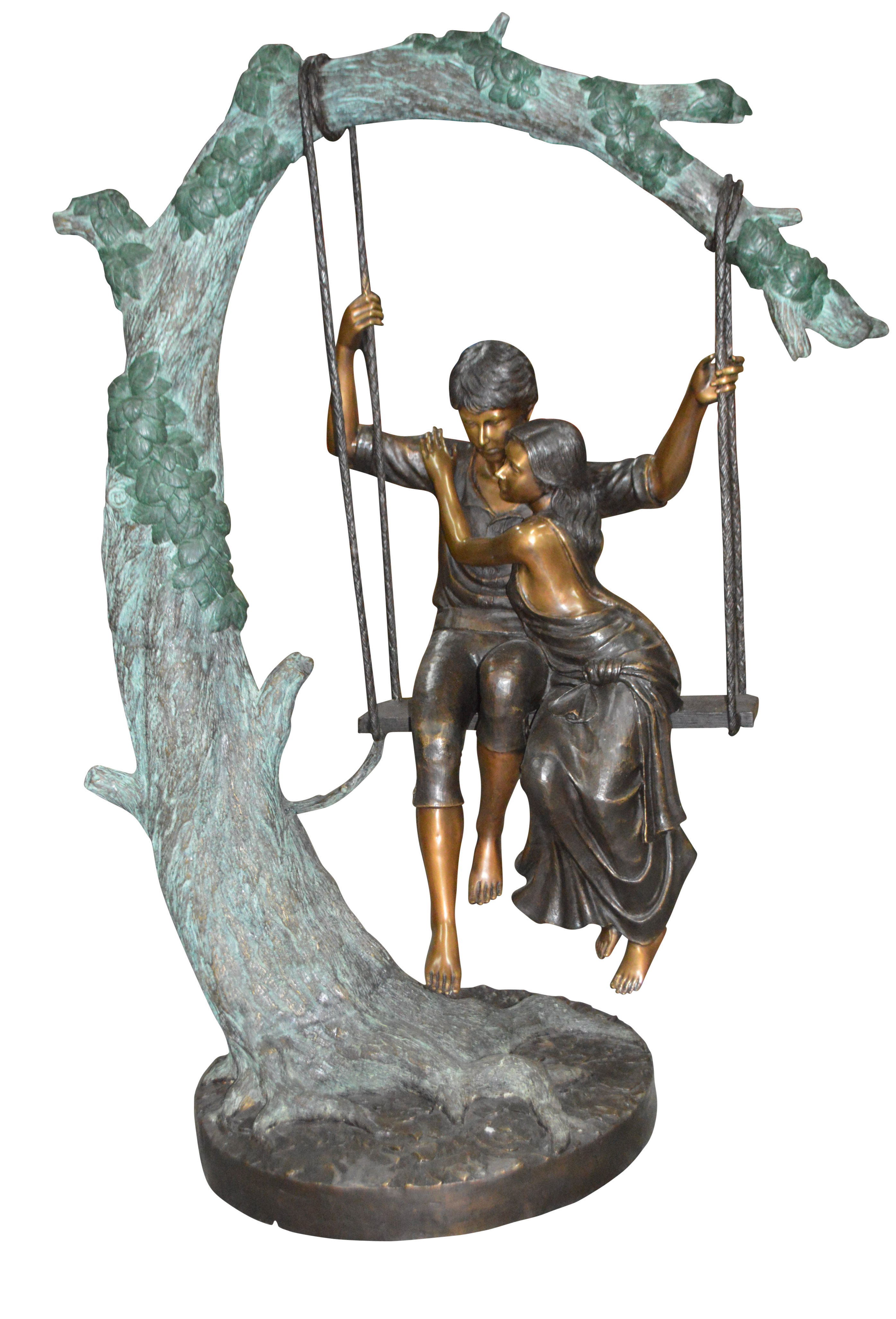 Nifao Statues Lovers On A Swing Bronze Statue - Size: 48"L X 32"W X 64 ...
