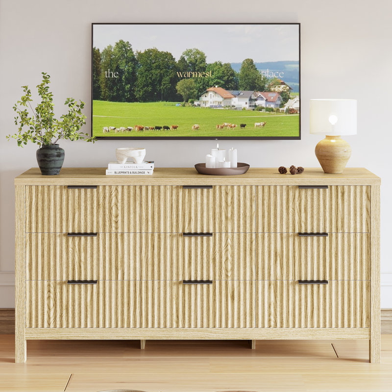 Latitude Run® Fluted 9 Drawers Dresser For Bedroom, Modern Chest Of ...