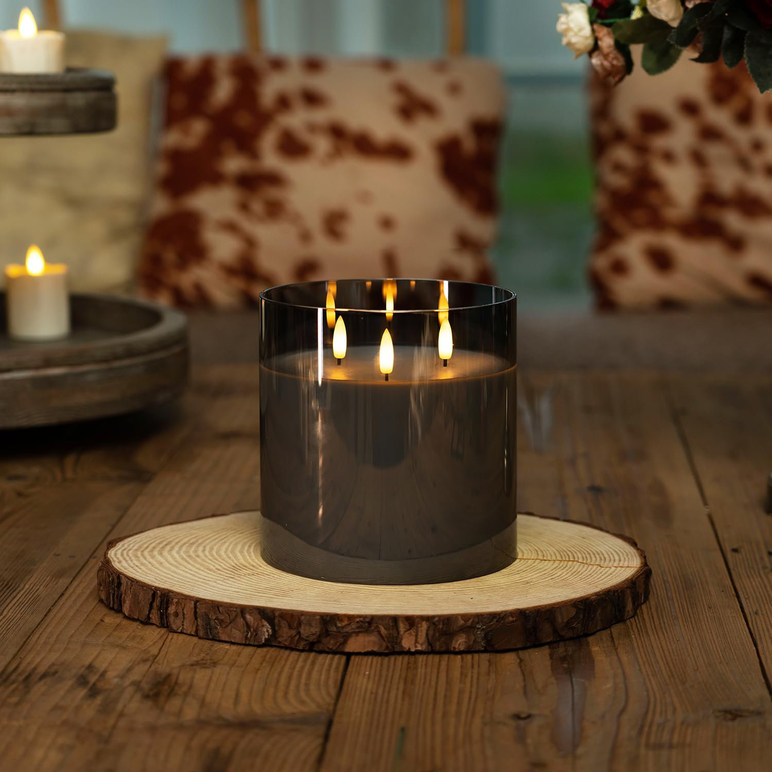 Brayden Studio® 6x6'' Extra Large Flameless Candle With 3 Wicks, Glass ...