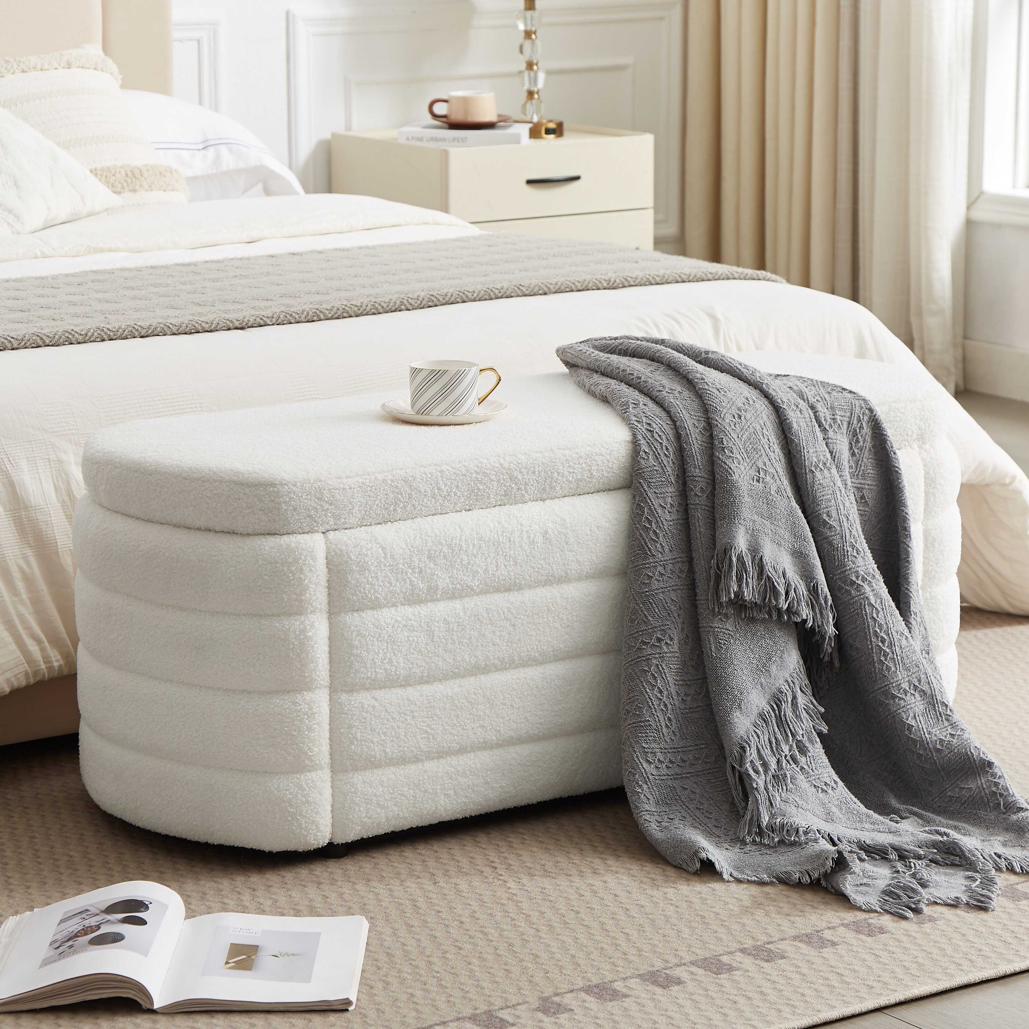 Latitude Run® Storage Bench, 45.7" Modern Comfort Stretch Boucle ...