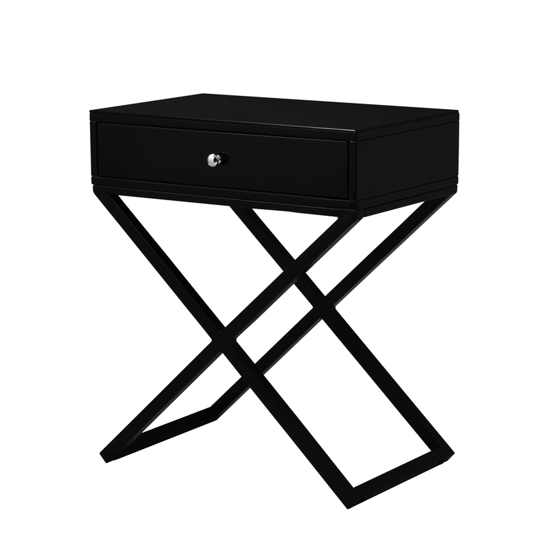 Latitude Run® Black Side Table With 23" Glass Top, Metal Base, Wooden ...