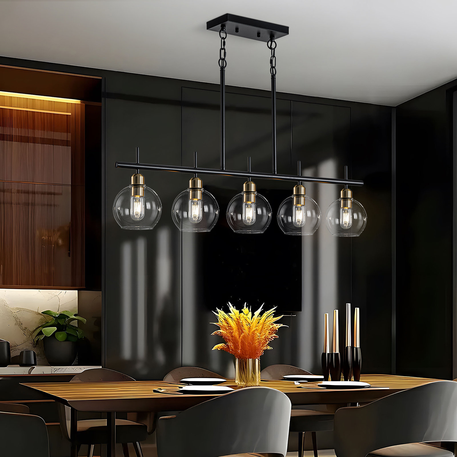 Breakwater Bay Aaziyah 5-light Modern Kitchen Island Linear Pendant ...
