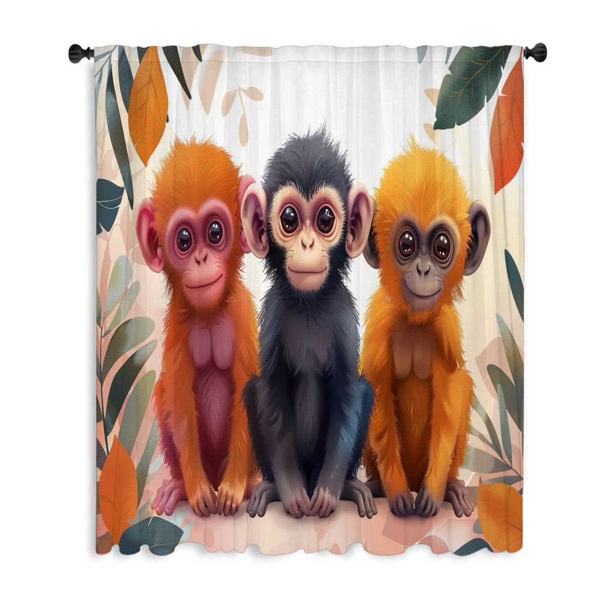 VisionDecor Monkey Trio Window Curtains, Animal Blockout & Sheer ...
