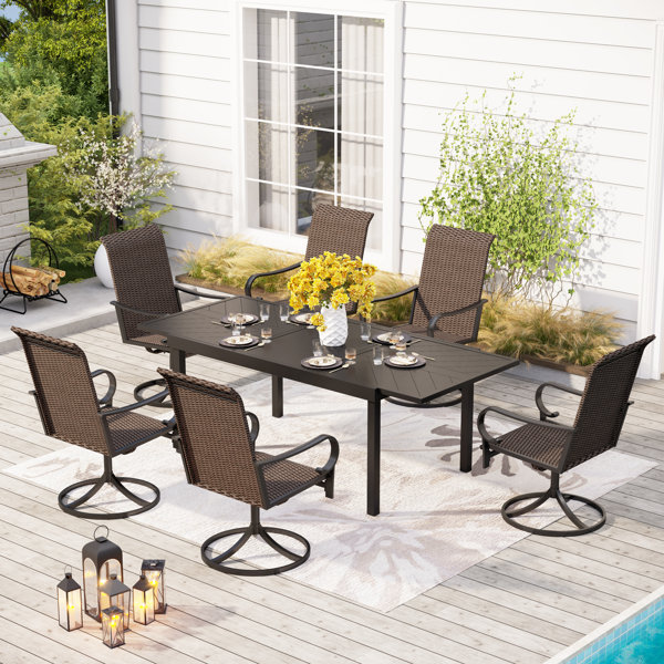 Lark Manor Alyah 6 - Person Rectangular Extendable Outdoor Dining Set ...