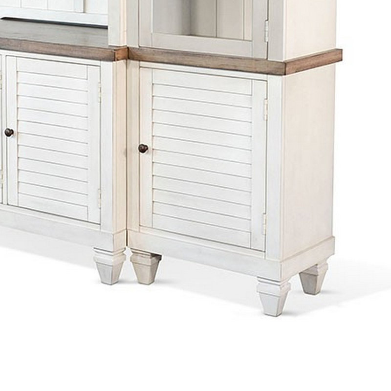 Benjara Dean Console With Hutch TV Media Wall Unit, Brown, White 119 ...