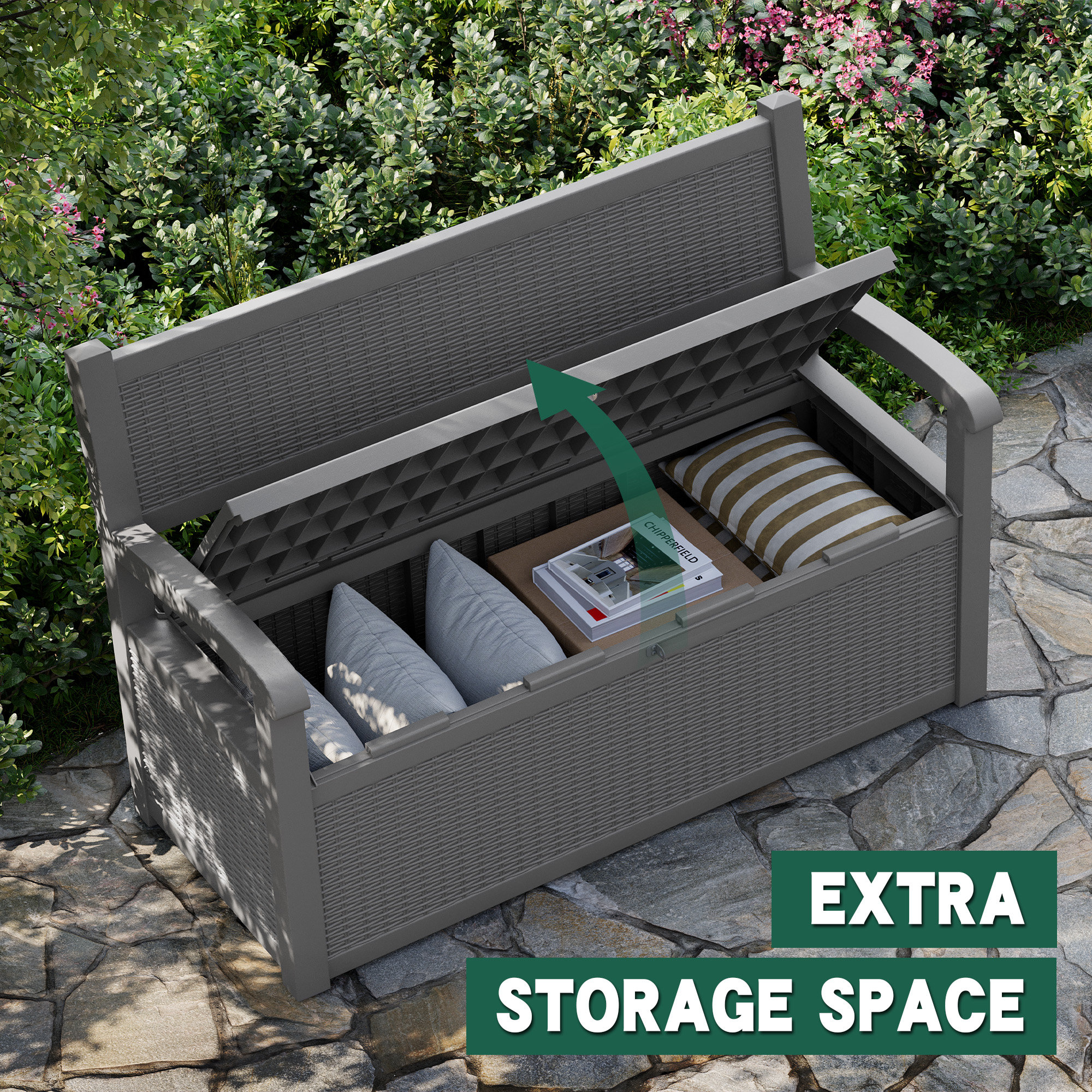 LHBcraft 70 Gallon Durable Resin Outdoor Storage Box Multi-Purpose ...