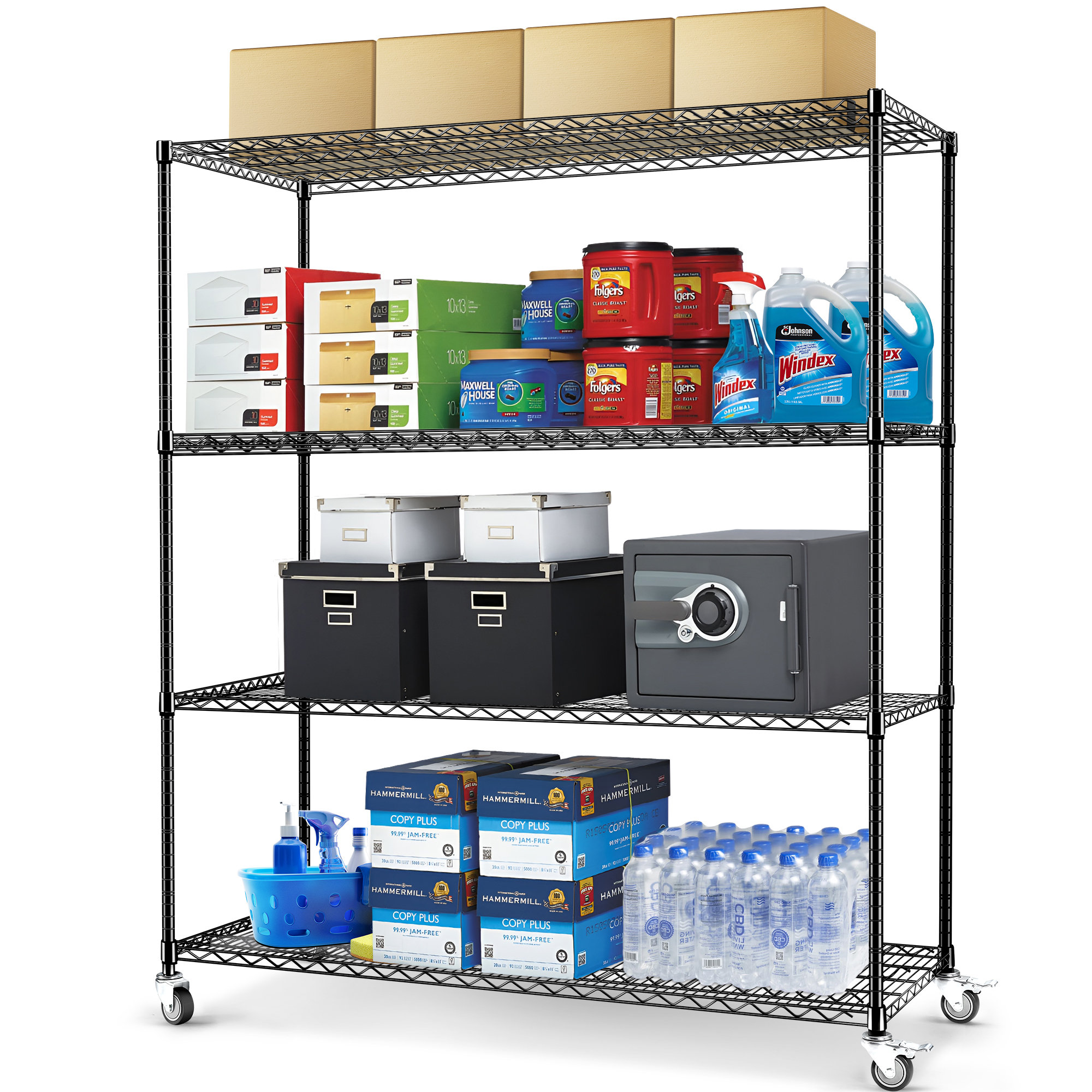 Rebrilliant 2400 lbs Max Bearing 60'' W Metal Shelving Unit With Wheels ...