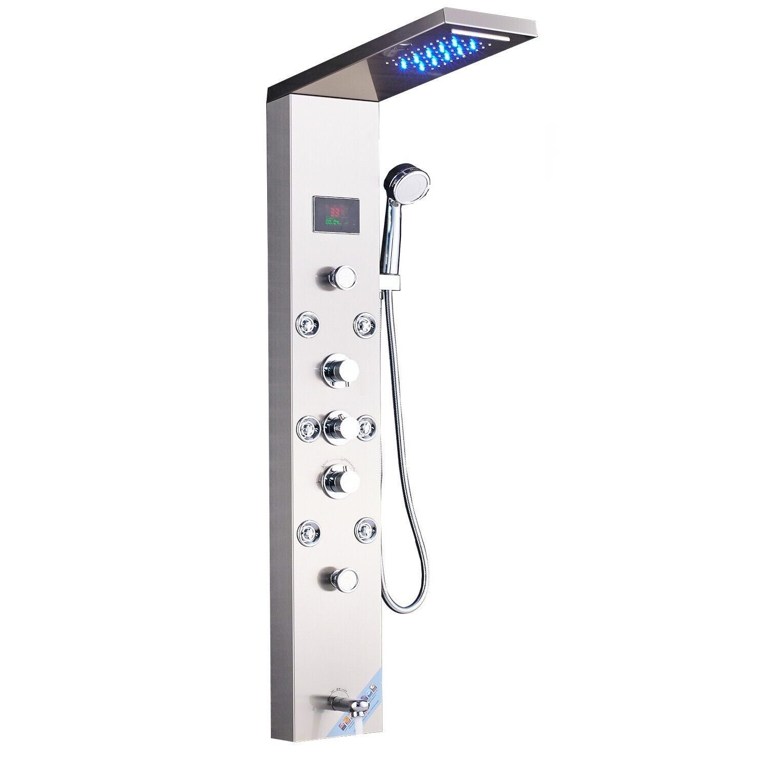 Augusts Shower panel system with LED light mist and rain shower, body ...