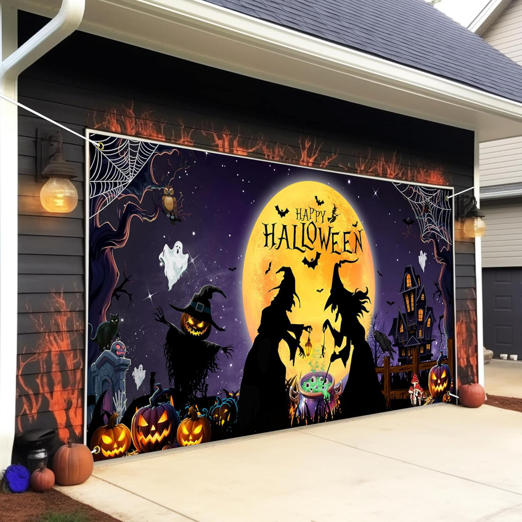 The Holiday Aisle® Large Halloween Garage Door Decorations, 6 X 13 Ft ...