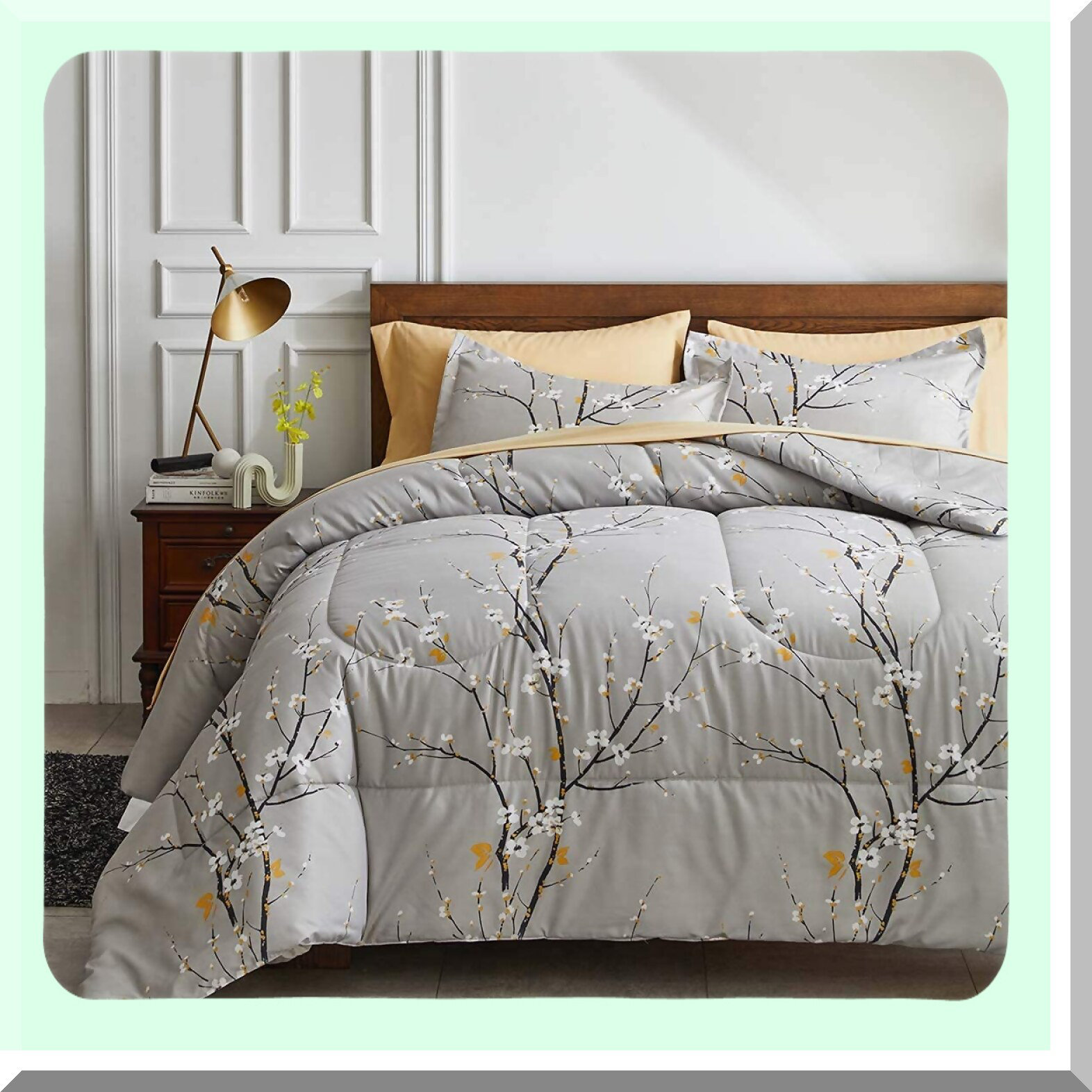 East Urban Home Winter Bloom Tree Branch 7-Piece Bedding Set - Gray ...