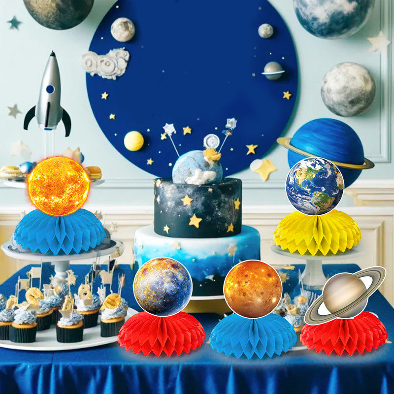 The Party Aisle Space Honeycomb Decorations, 9pcs Solar System Theme ...