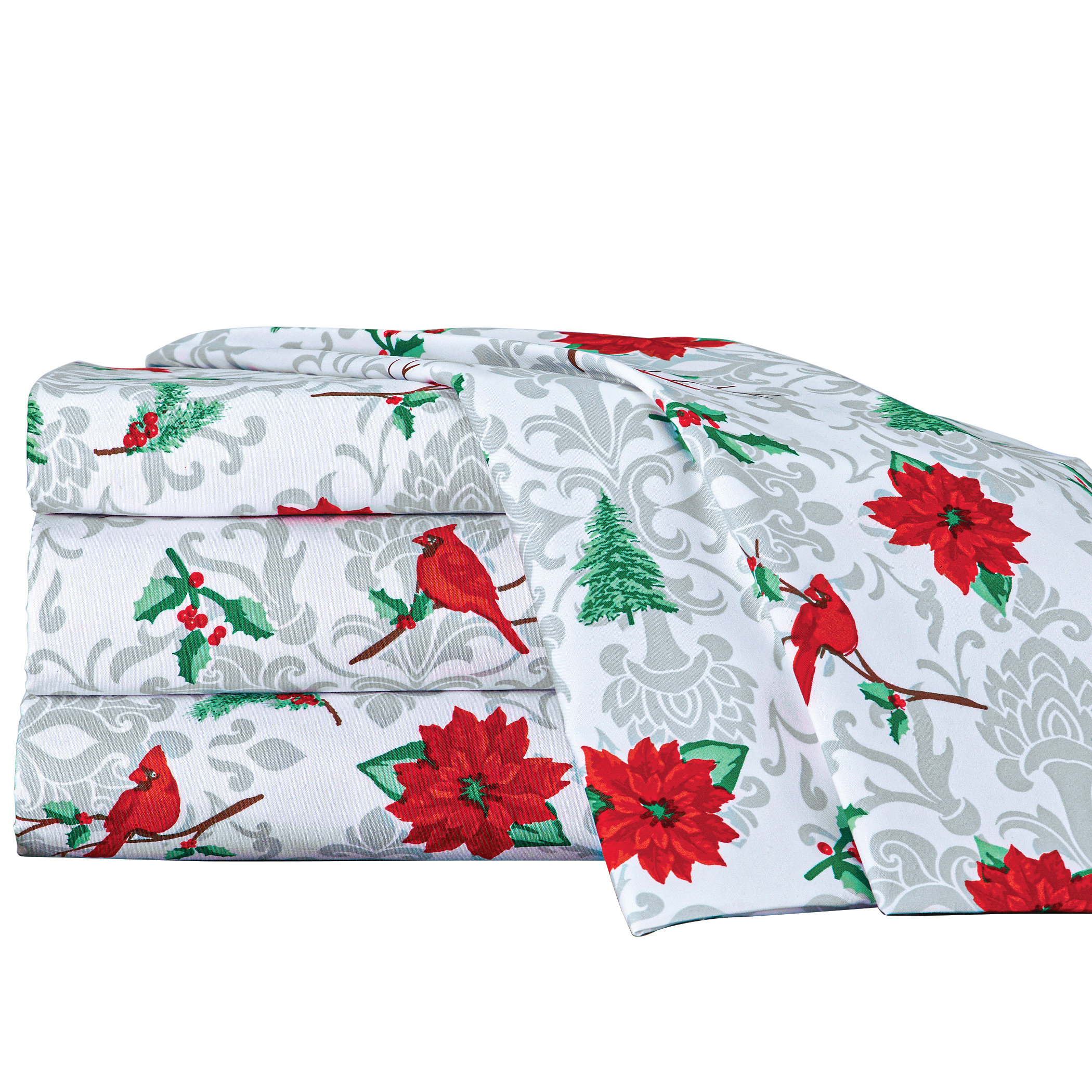 The Holiday Aisle® Festive Cardinal Poinsettia Sheet Set & Reviews ...