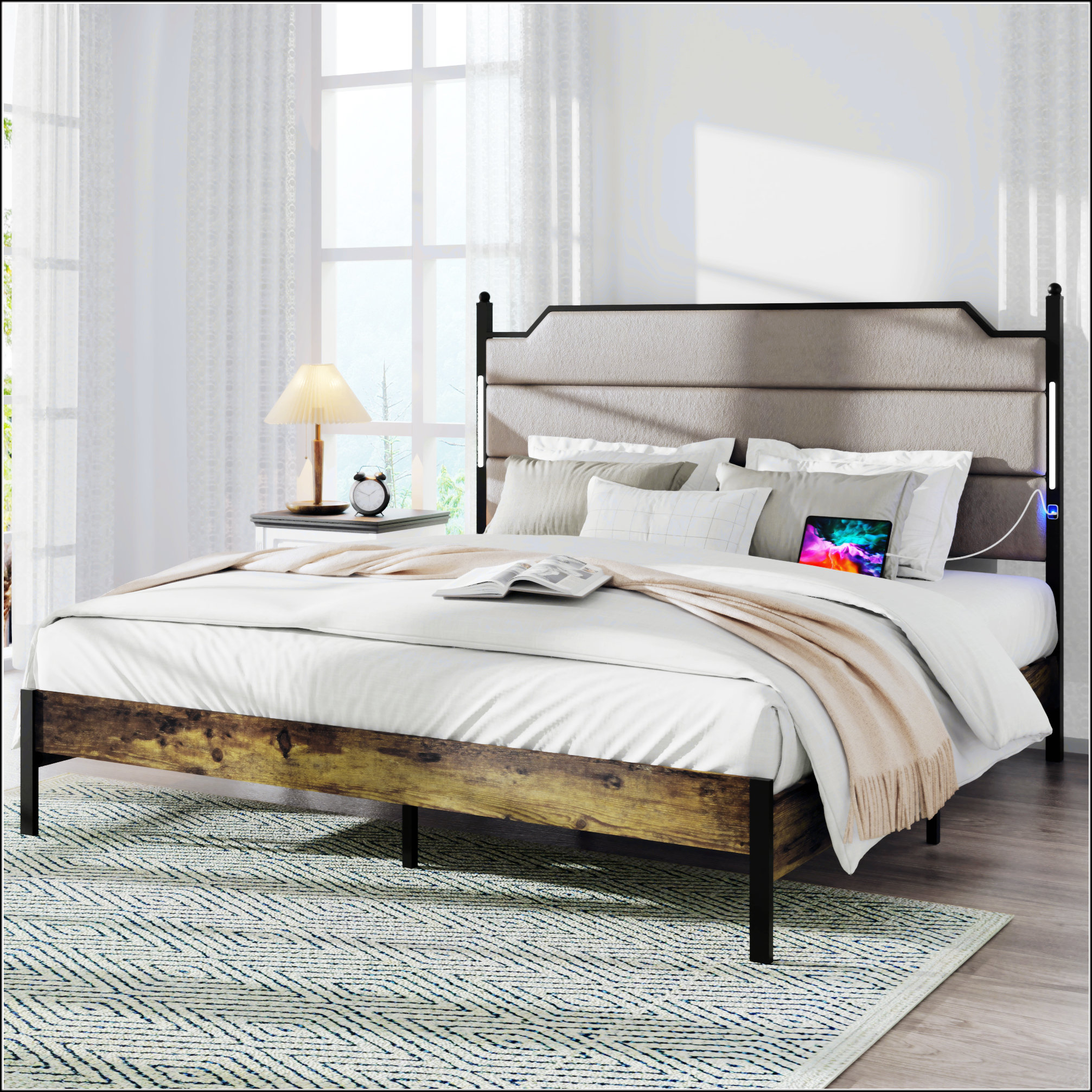 Trent Austin Design® Bed Frame With Upholstered Headboard,Platform Bed ...