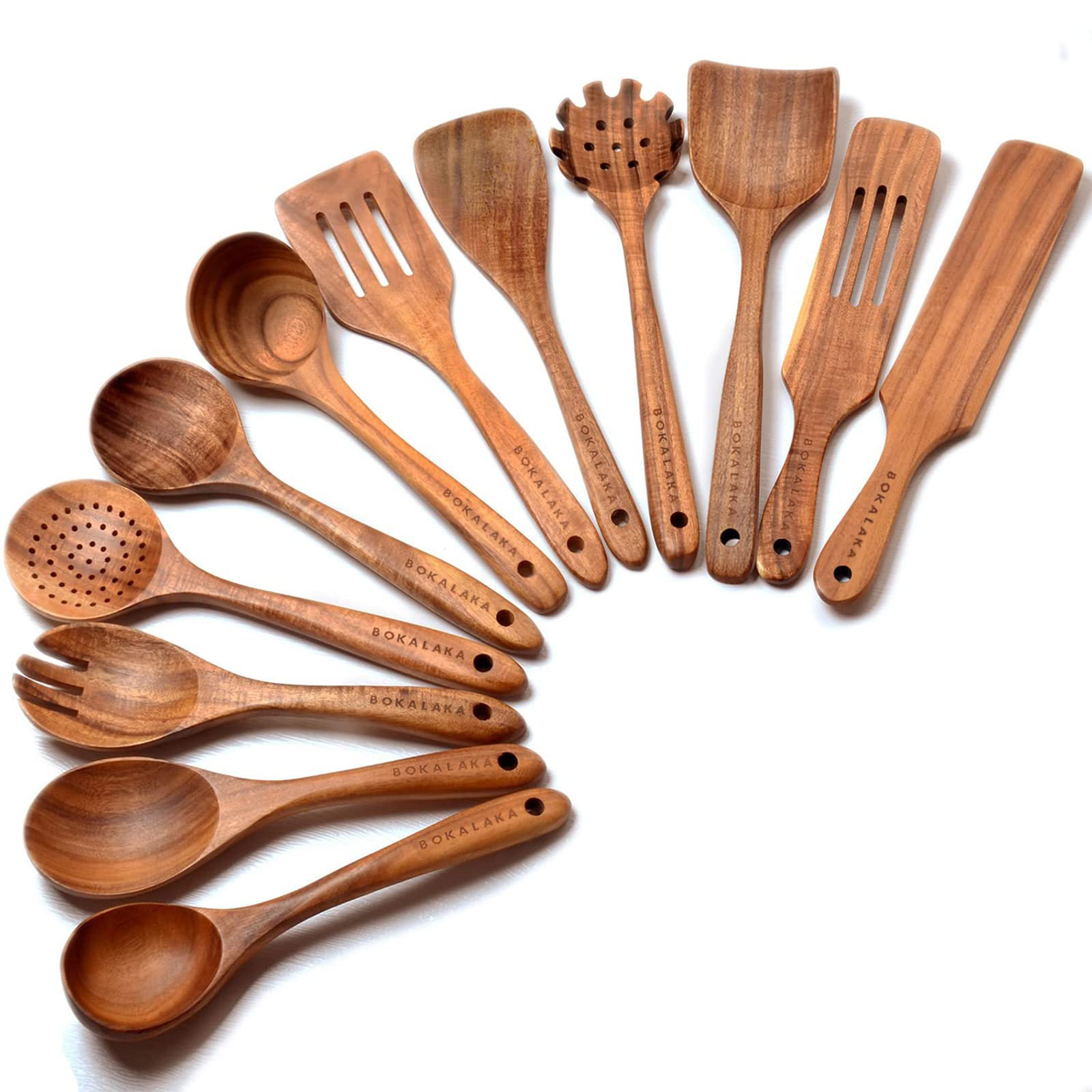 COAHAHA Versatile Wooden Spoon Set - 12-Piece Natural Teak Cooking ...