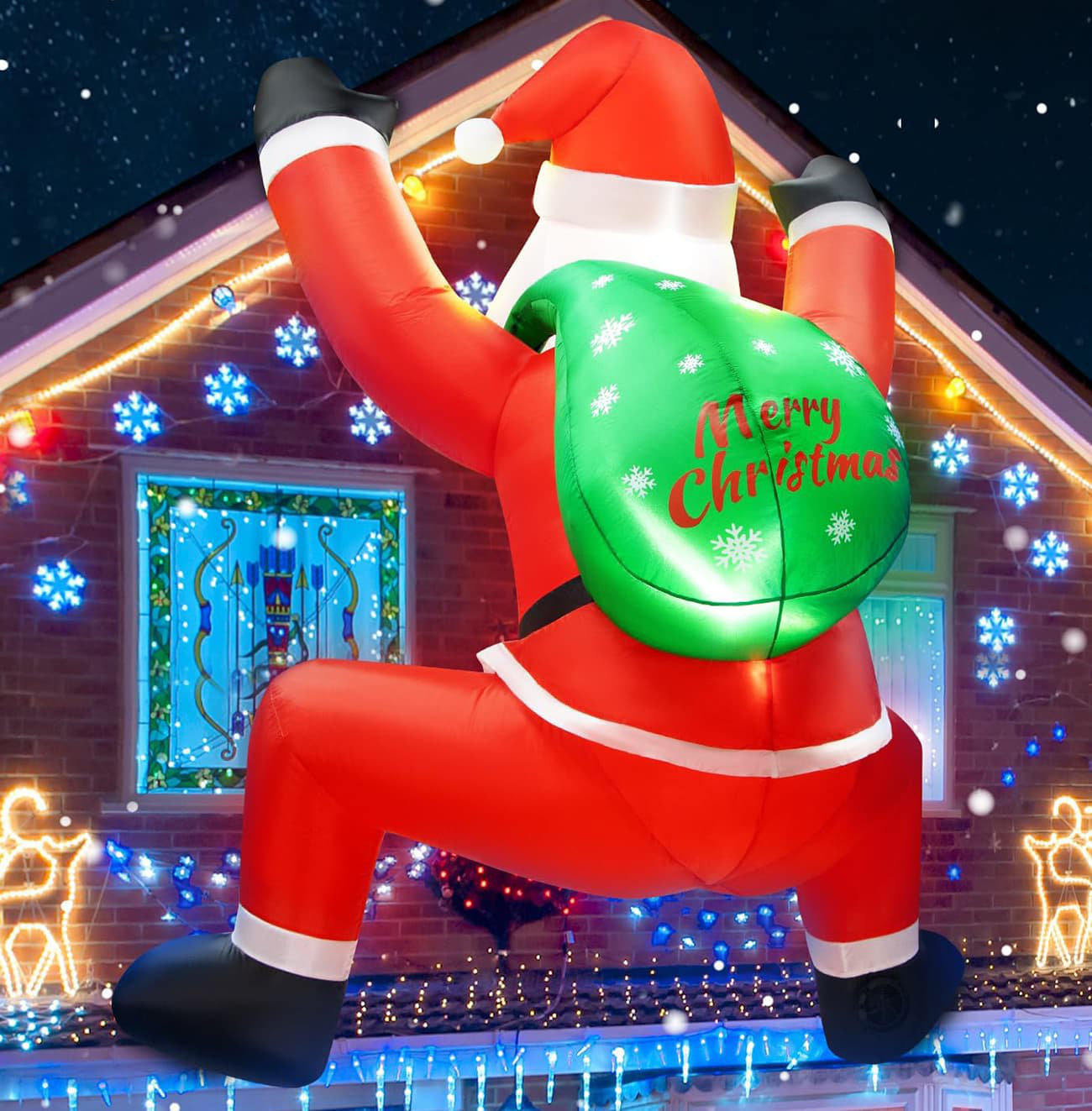The Holiday Aisle® 6FT Hanging Santa with Bright LEDs - Climbing Santa Claus Inflatable | Wayfair