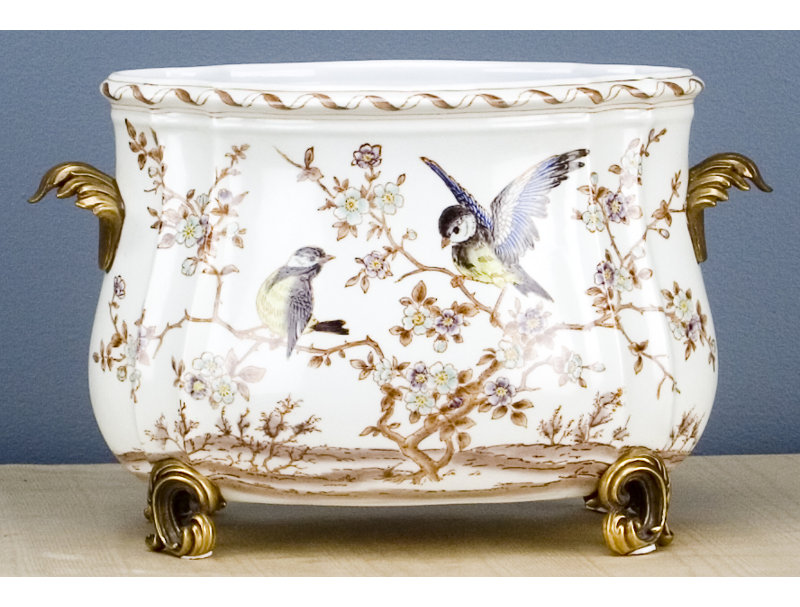 Danny's Fine Porcelain Gold/Gray Ormolu Porcelain Cachepot Planter ...