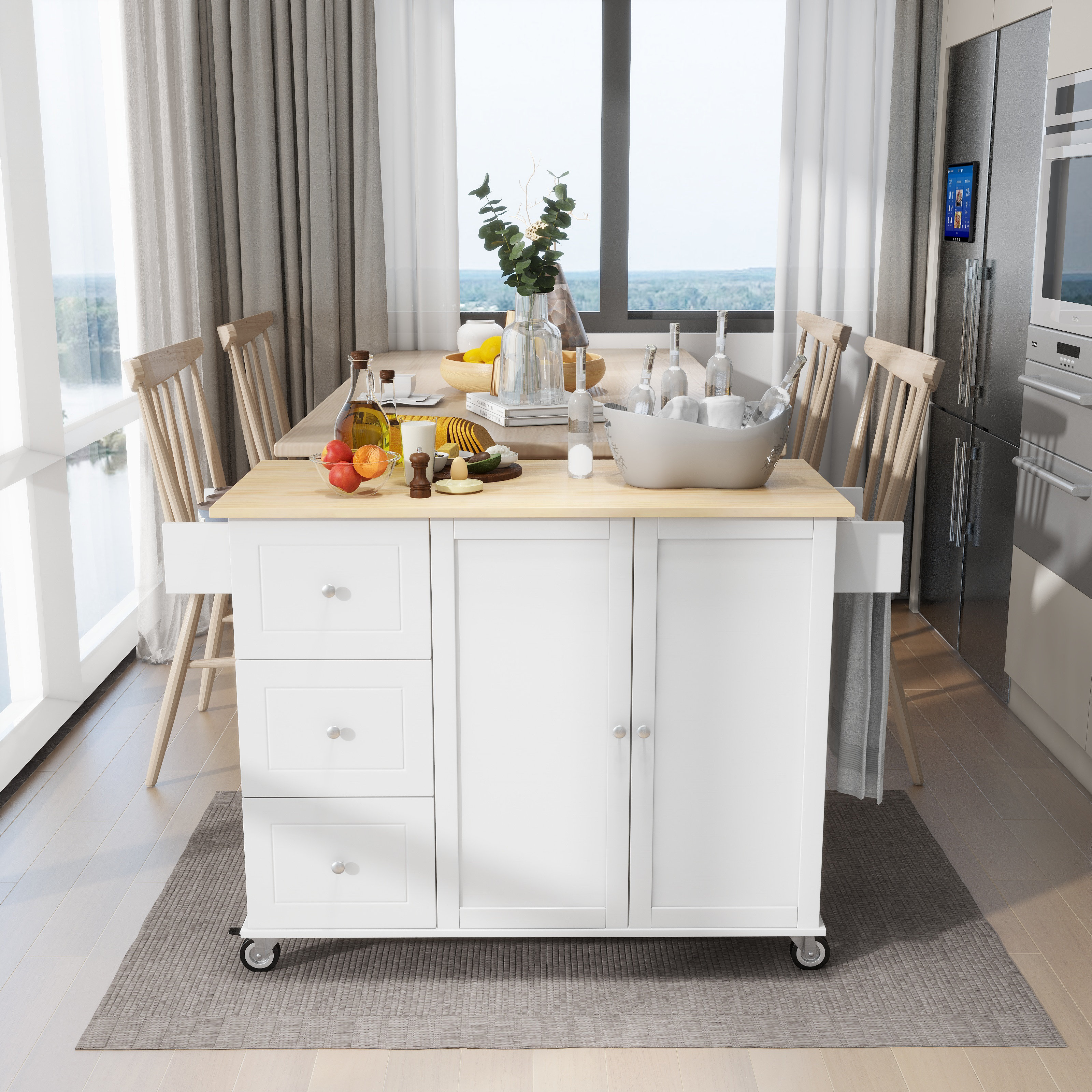 Red Barrel Studio®,Multifunctional Kitchen Island With Casters ...