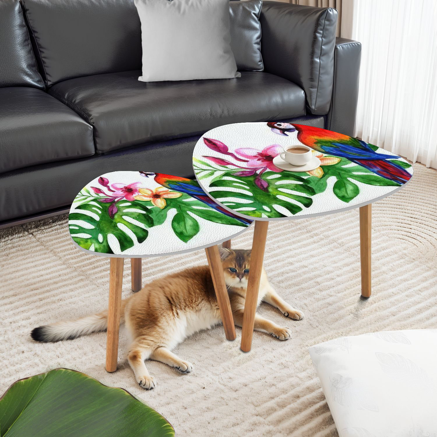 George Oliver Triangle Nesting Coffee Table Set of 2 Watercolor parrot ...