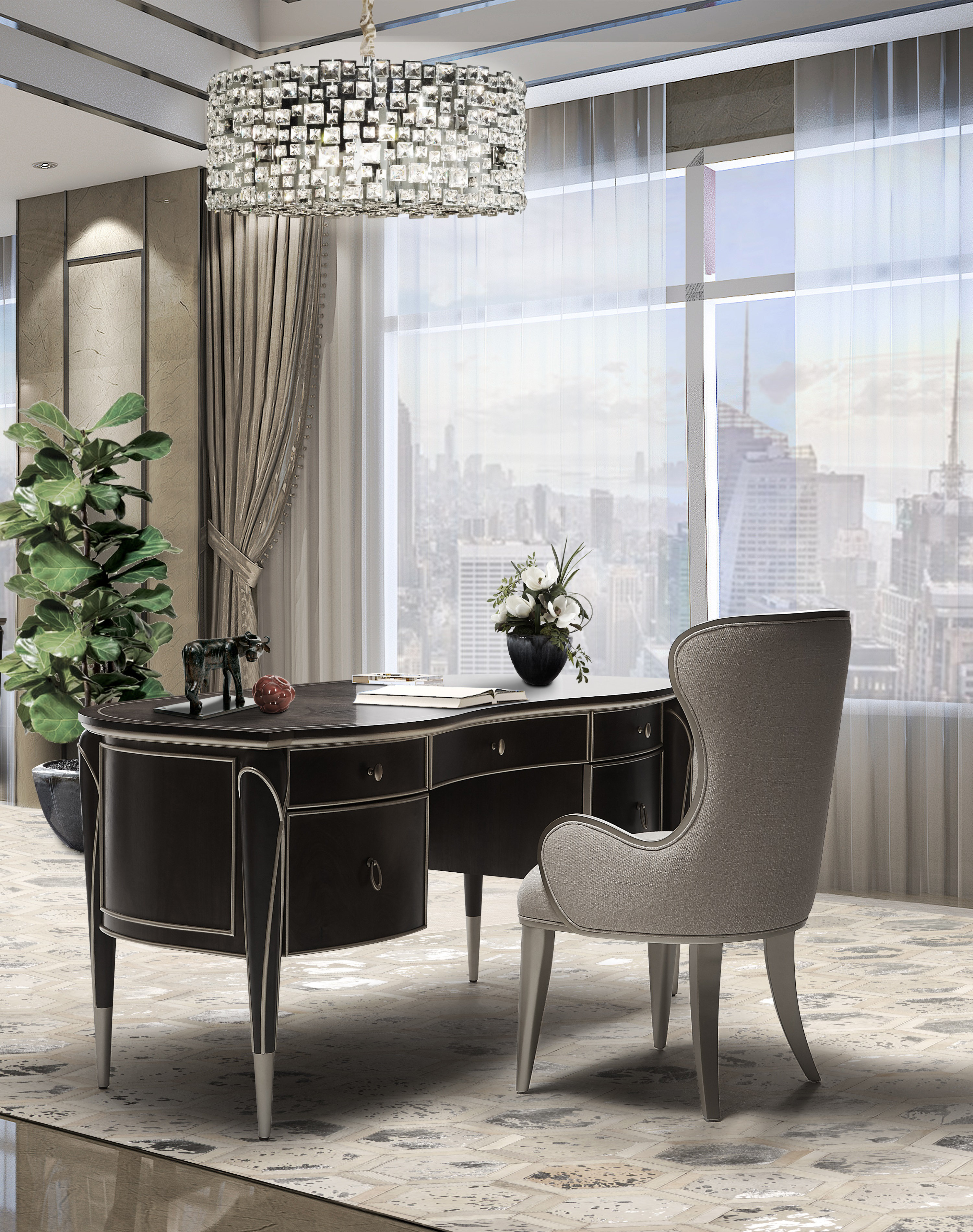 Michael Amini Villa Cherie 2-piece Desk Office Set With Chair ...