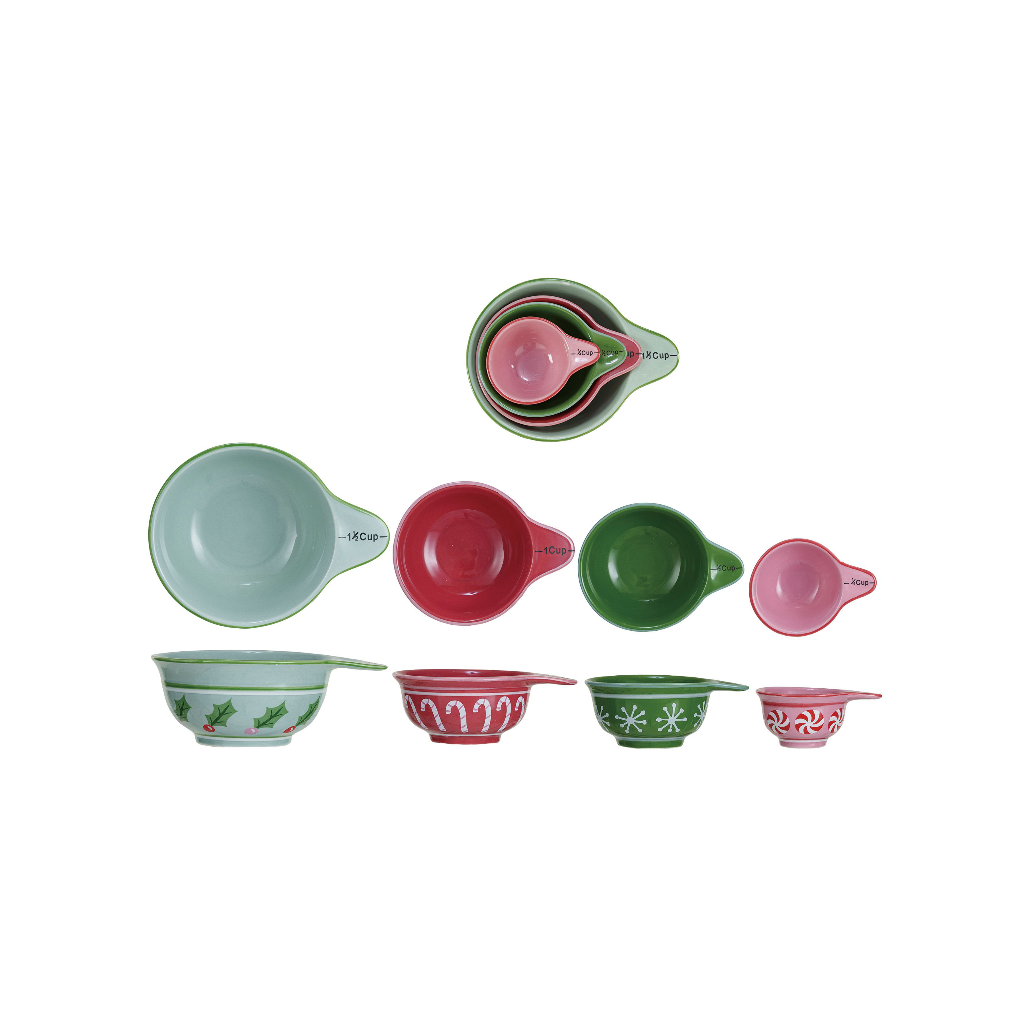 Creative Co-Op Stoneware Measuring Cups With Holiday Pattern | Wayfair