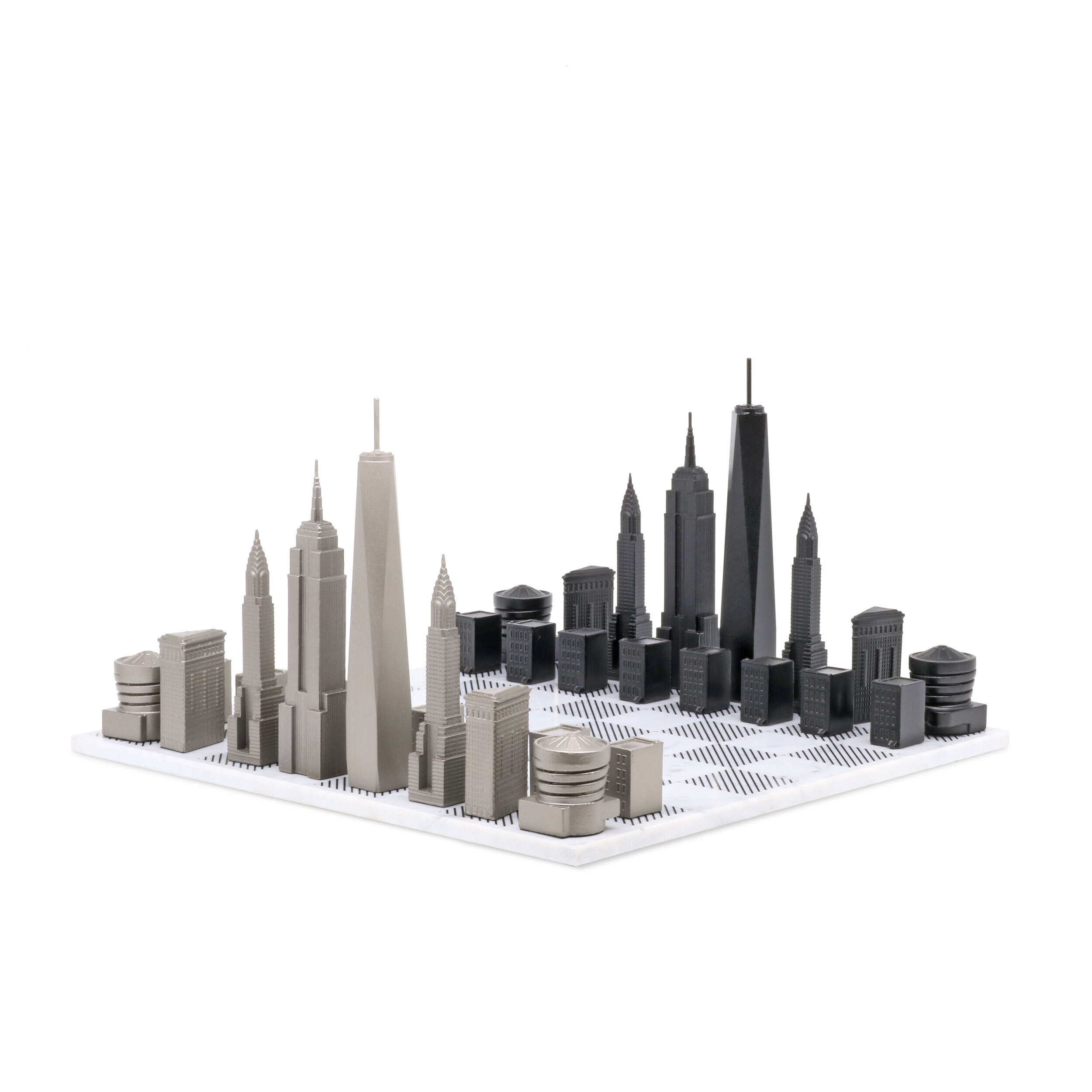 Skyline Chess Stainless Steel NEW YORK Chess Set with Marble Hatch ...