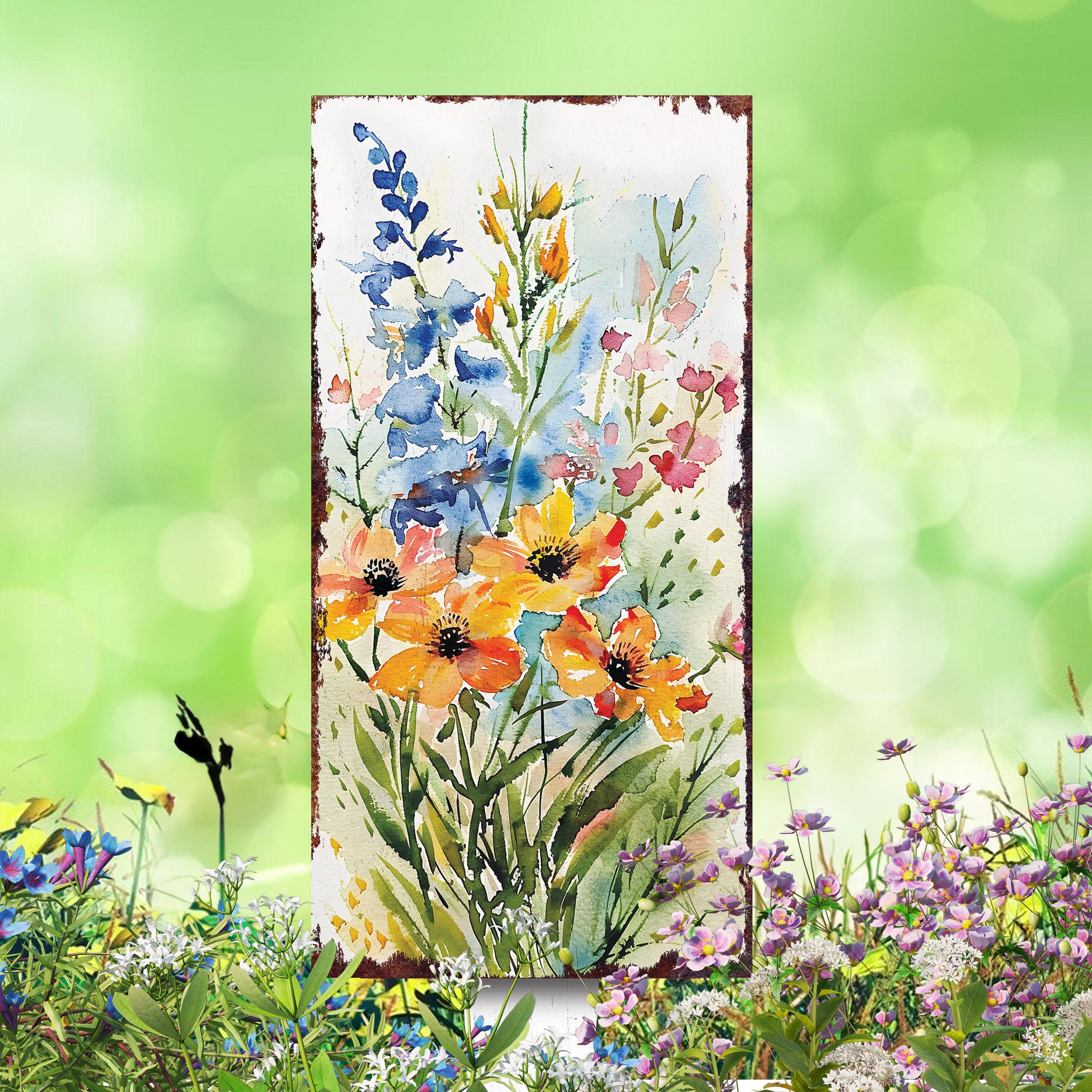 Winston Porter 30in Spring Garden Stake | Watercolor Wildflower Decor ...