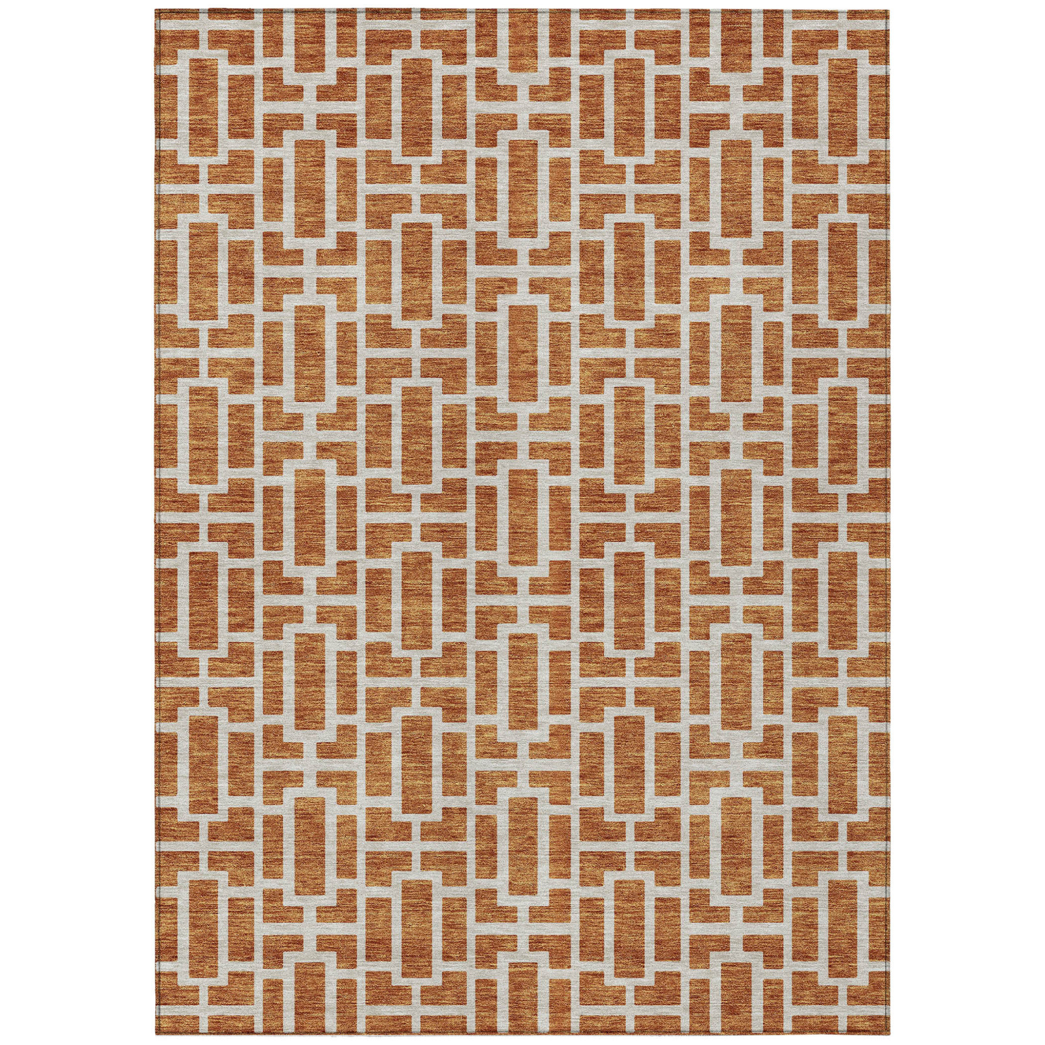 HomeRoots 5' X 8' Terra Cotta And Beige Geometric Washable Indoor ...