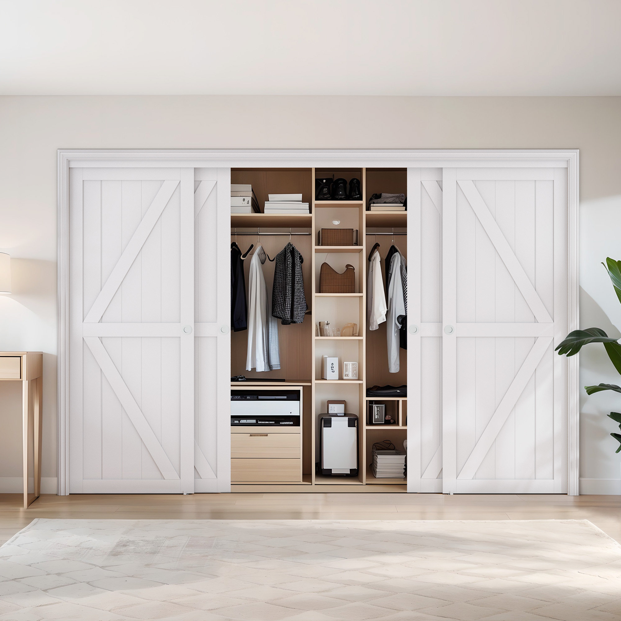 DoorFusion Double 80'' MDF Paneled Wood Sliding Closet Door With ...