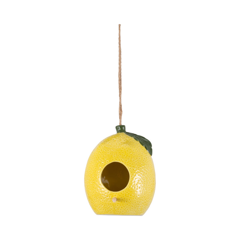 Gracie Oaks 7" Charming Ceramic Lemon Bird House, Durable Yellow/Green ...