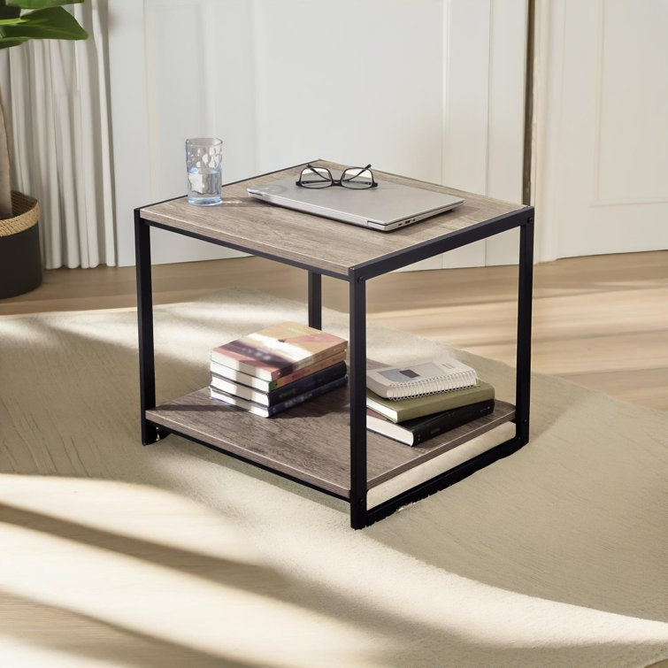FURNOLD Rustic Square Side Table with Storage, End Accent Tables ...