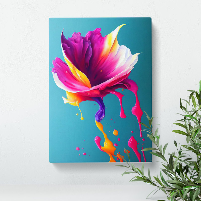 Marlow Home Co. Paint Drip Flower No.2 Abstract - Wrapped Canvas ...