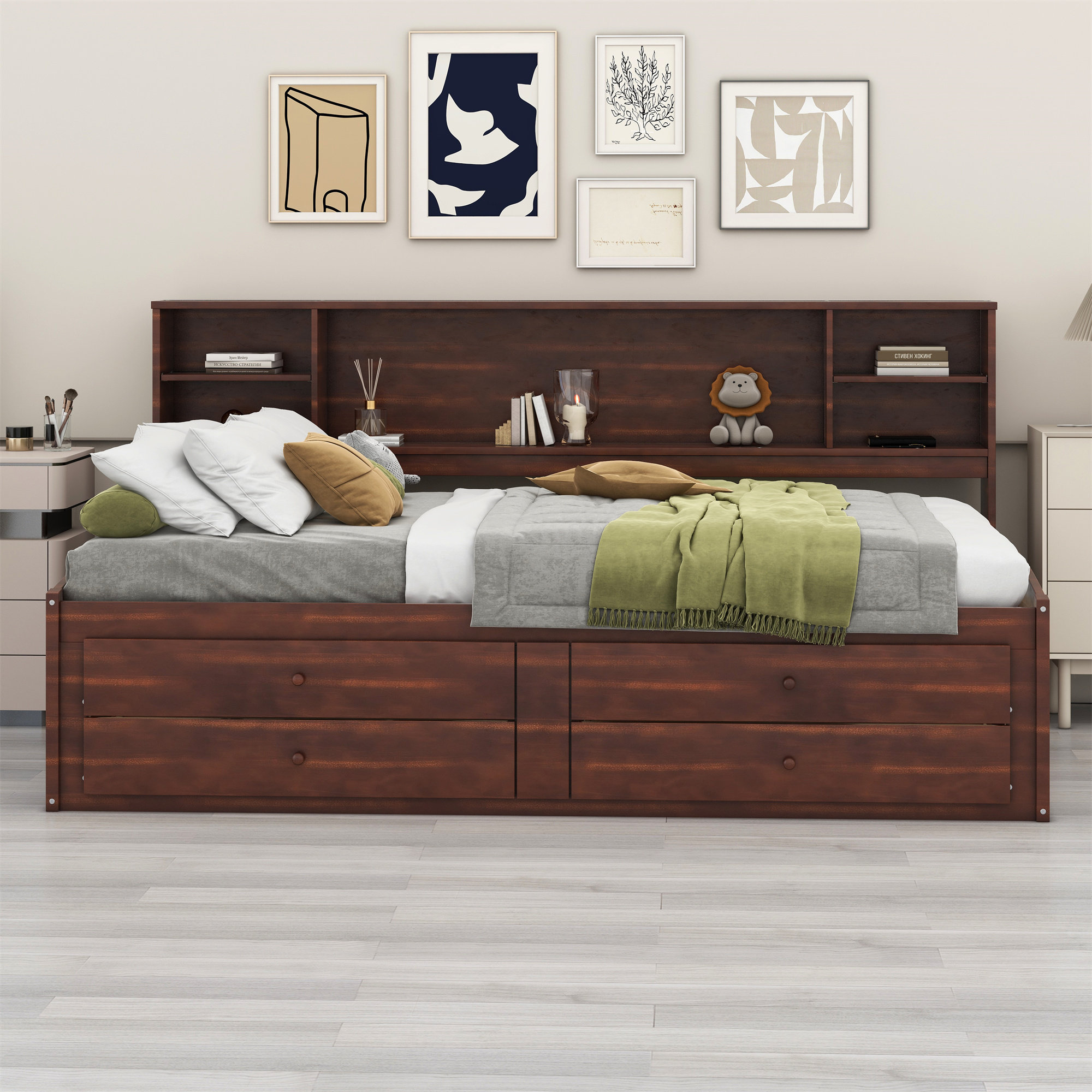 Red Barrel Studio® Wooden Captain Bed With Built-In Storage Shelves ...
