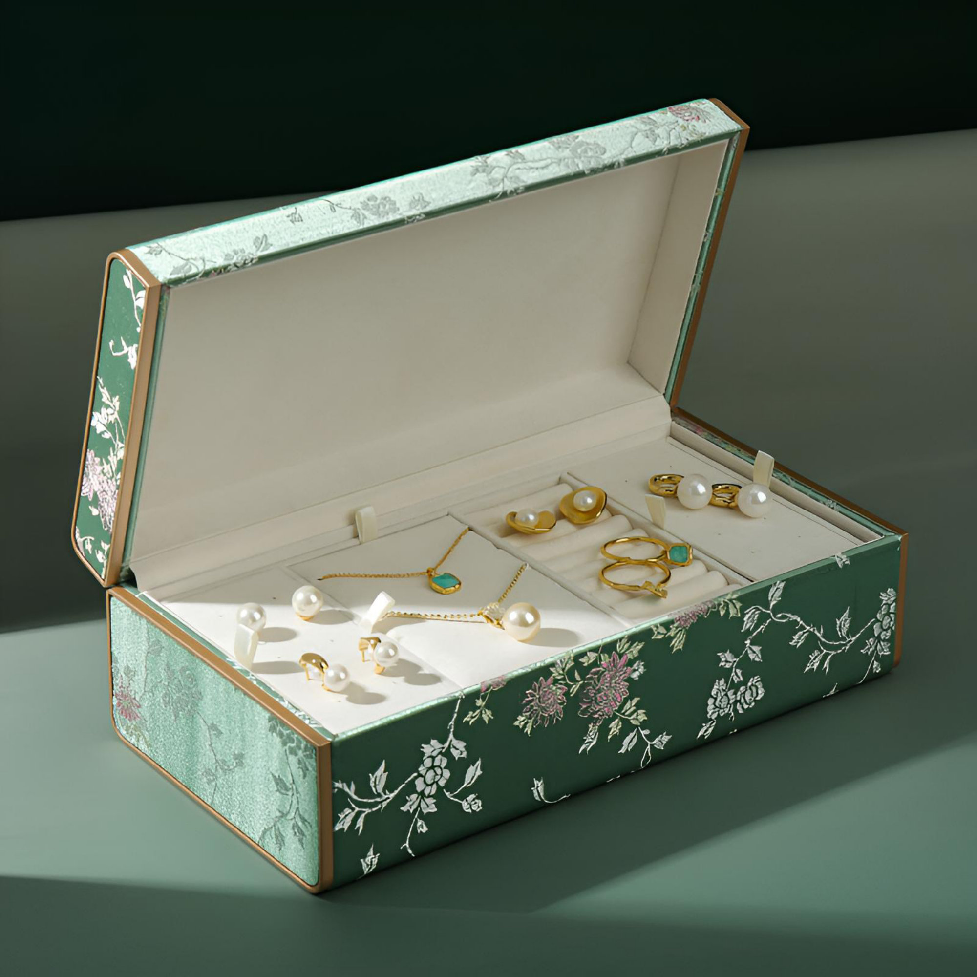 Lark Manor™ Elegant Oriental - Double Layered Tihua Silk Jewelry Box ...