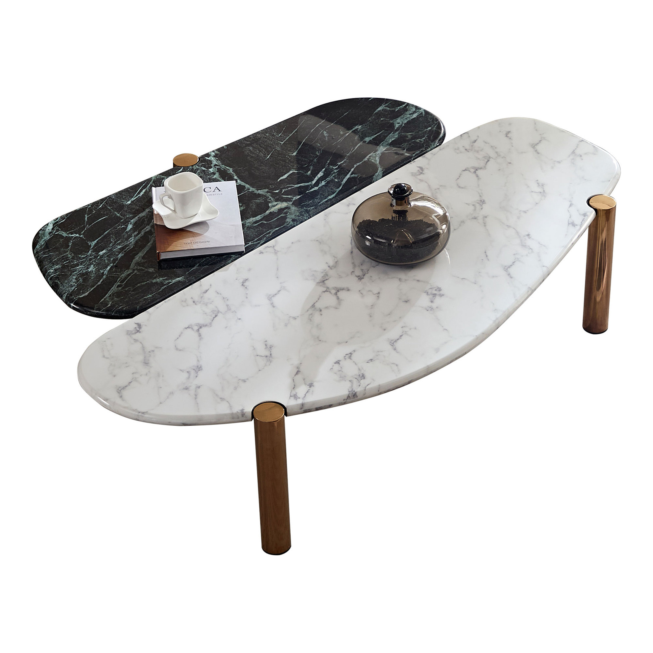 George Oliver Faux Marble Coffee Tables Accent Tea Tables with Gold ...