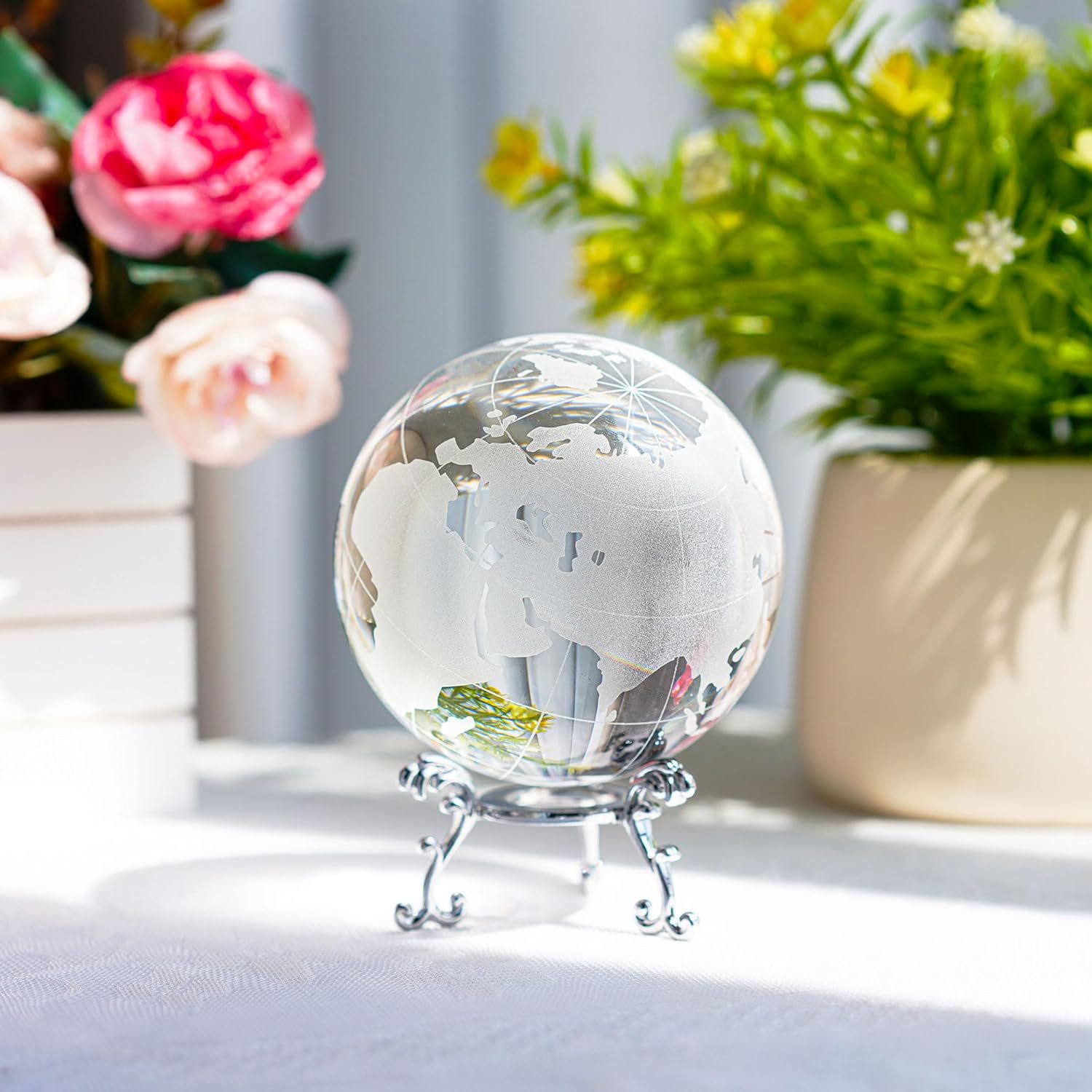 House of Hampton 80Mm Crystal Earth Globe Ball With Stand World Map Sphere Desk Office Home ...