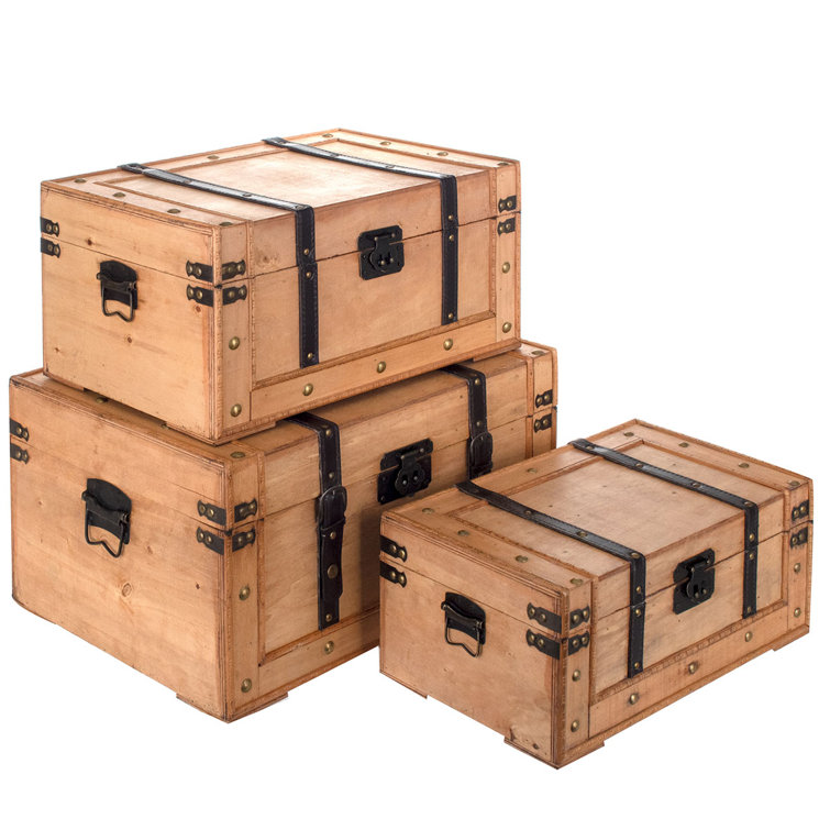 Union Rustic Canasta 3 Piece Wooden Decorative Trunk Set | Wayfair.co.uk