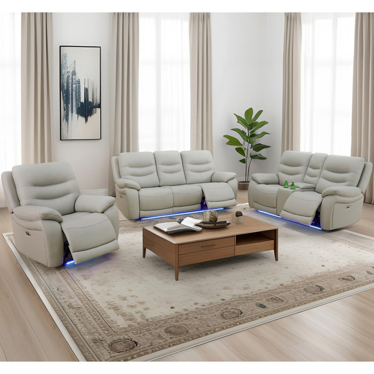 Ivy Bronx 3-Piece Vegan Leather Power Reclining Living Room Sofa Set ...
