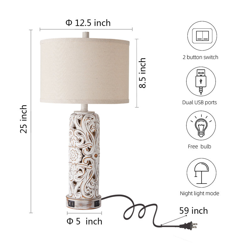 House of Hampton® Karmisha 25" Resin Table Lamp Set With Night Light ...