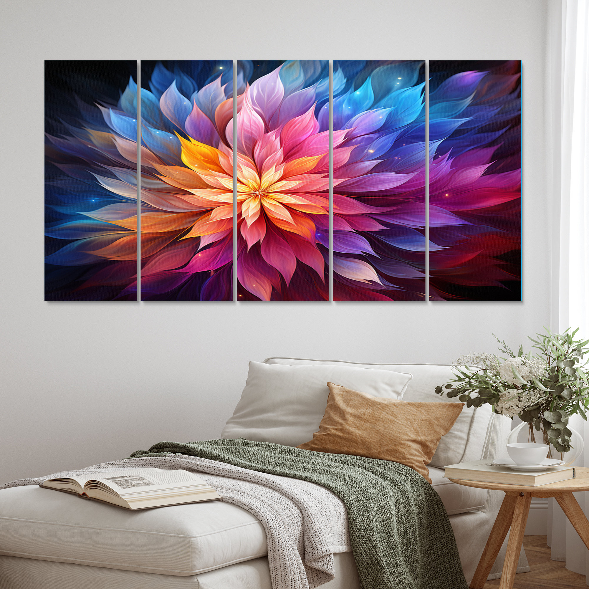 Winston Porter Yellow Blue Abstract Fractal Ethereal Prism On Canvas 5 ...