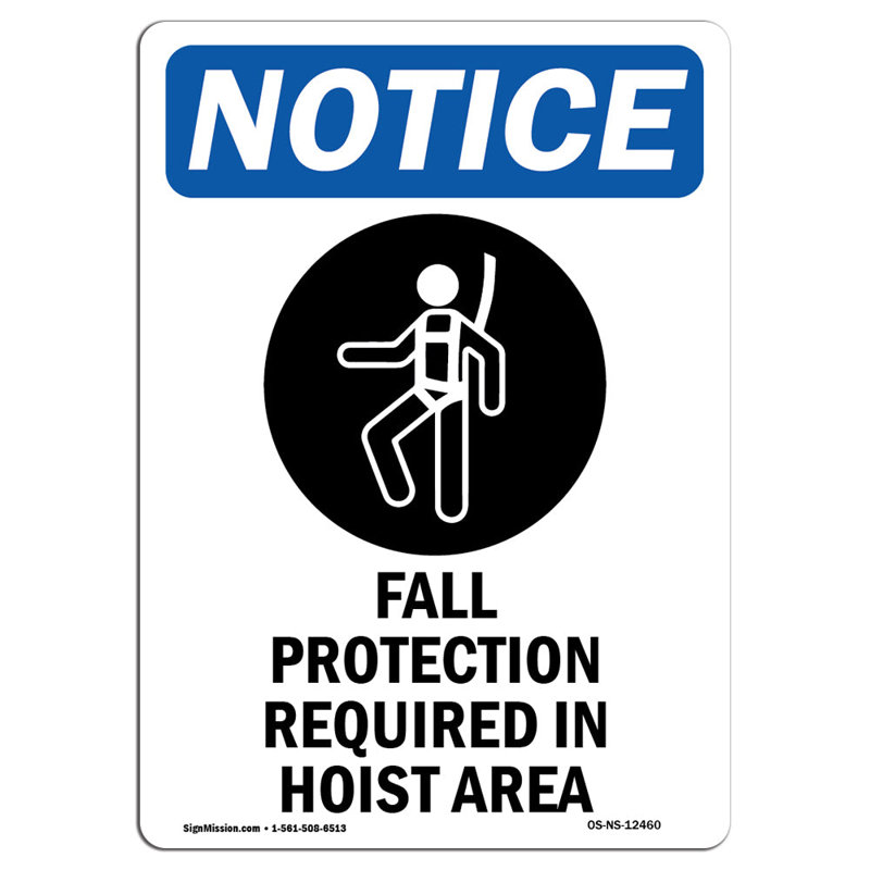 SignMission OSHA Notice - Fall Protection Required Sign With Symbol ...
