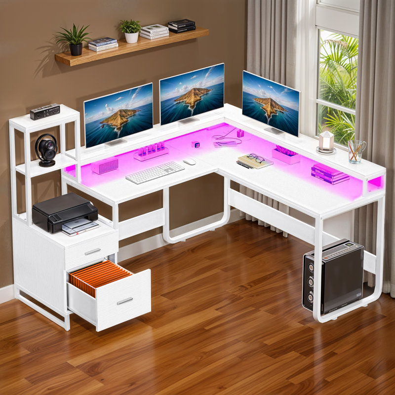 Wrought Studio™ Reversible Computer Desk with Drawers | Wayfair