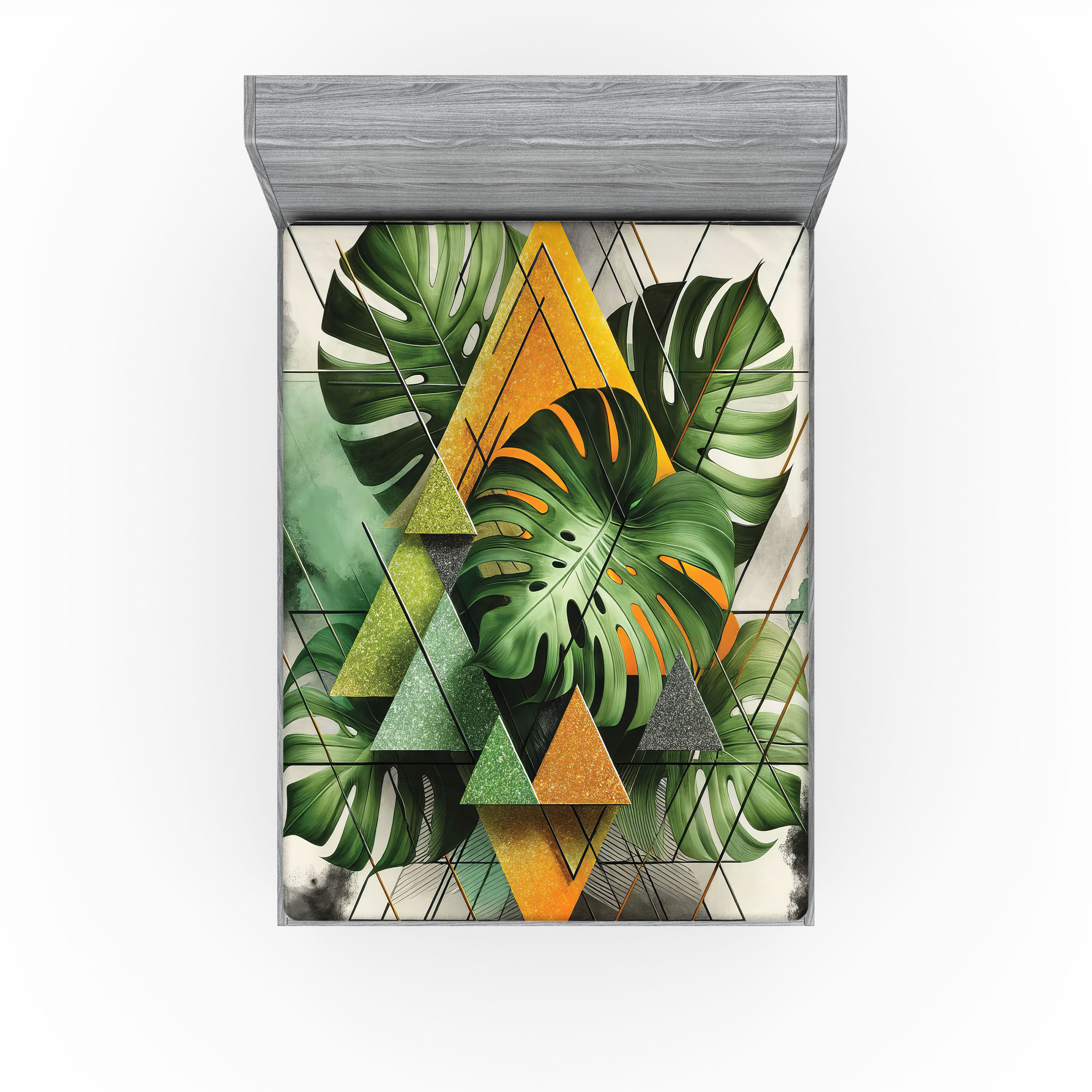 Ambesonne Monstera Fitted Sheet_ Leaves Triangles Mystery_ Camel Grey ...