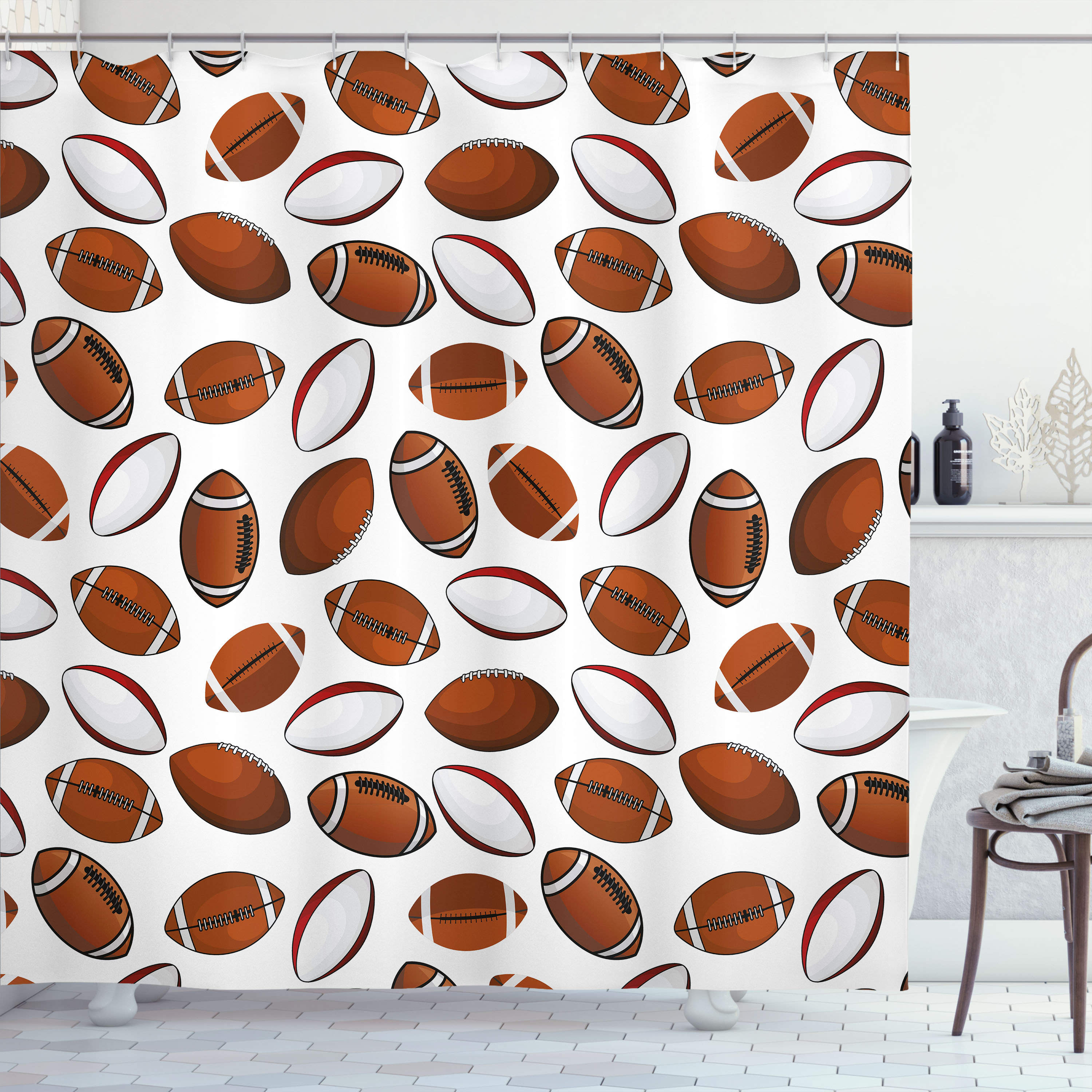 East Urban Home American Football Shower Curtain Rugby Balls Caramel ...