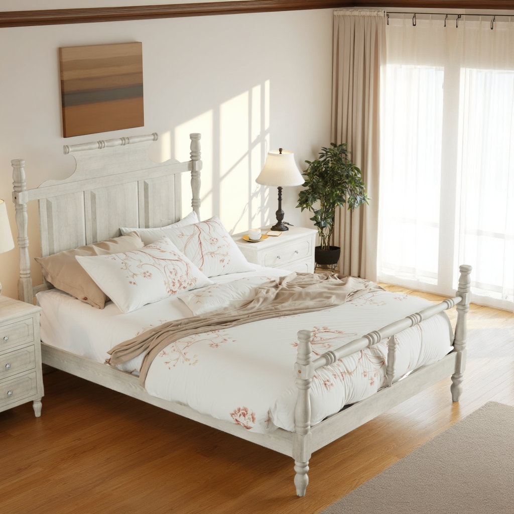 Darby Home Co Vintage Retro Queen Bed with Crown-Like Headboard ...
