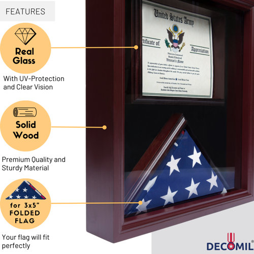 DECOMIL 3x5 Flag Display Case With Certificate & Document Holder Big ...