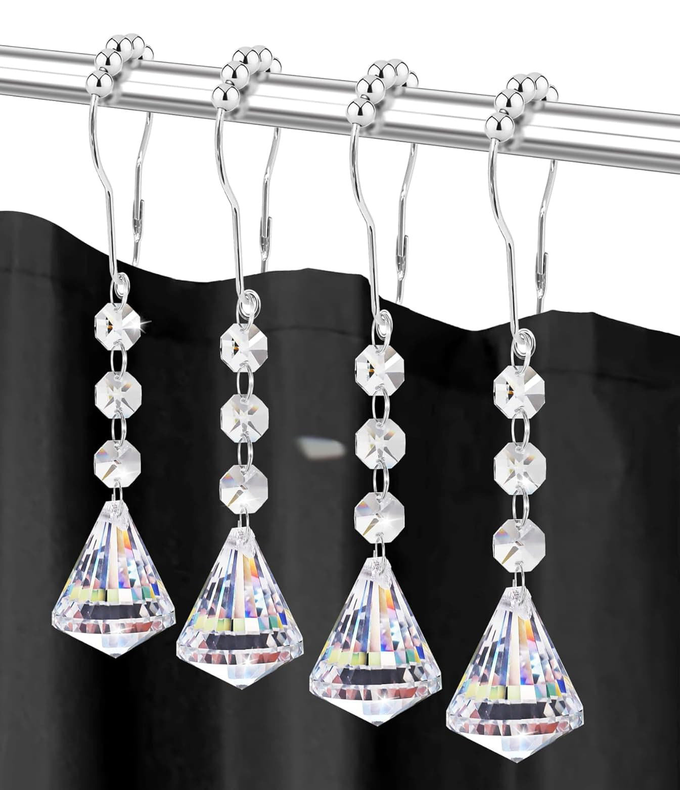 BUMEET 12PCS Clear Diamond Crystal Shower Rings - Rust Resistant ...