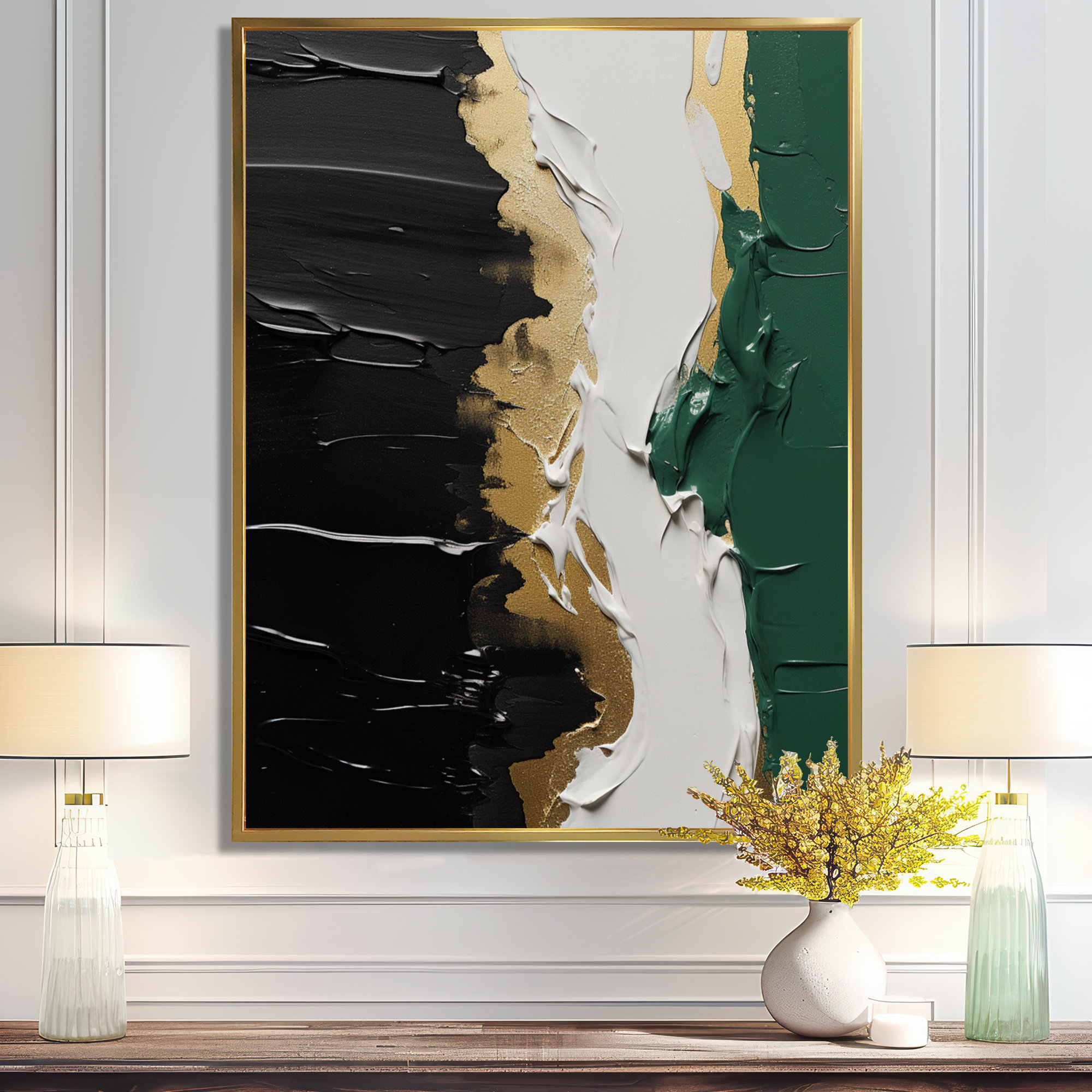 Ivy Bronx Golden green and black ink merge IV - Abstract Painting ...